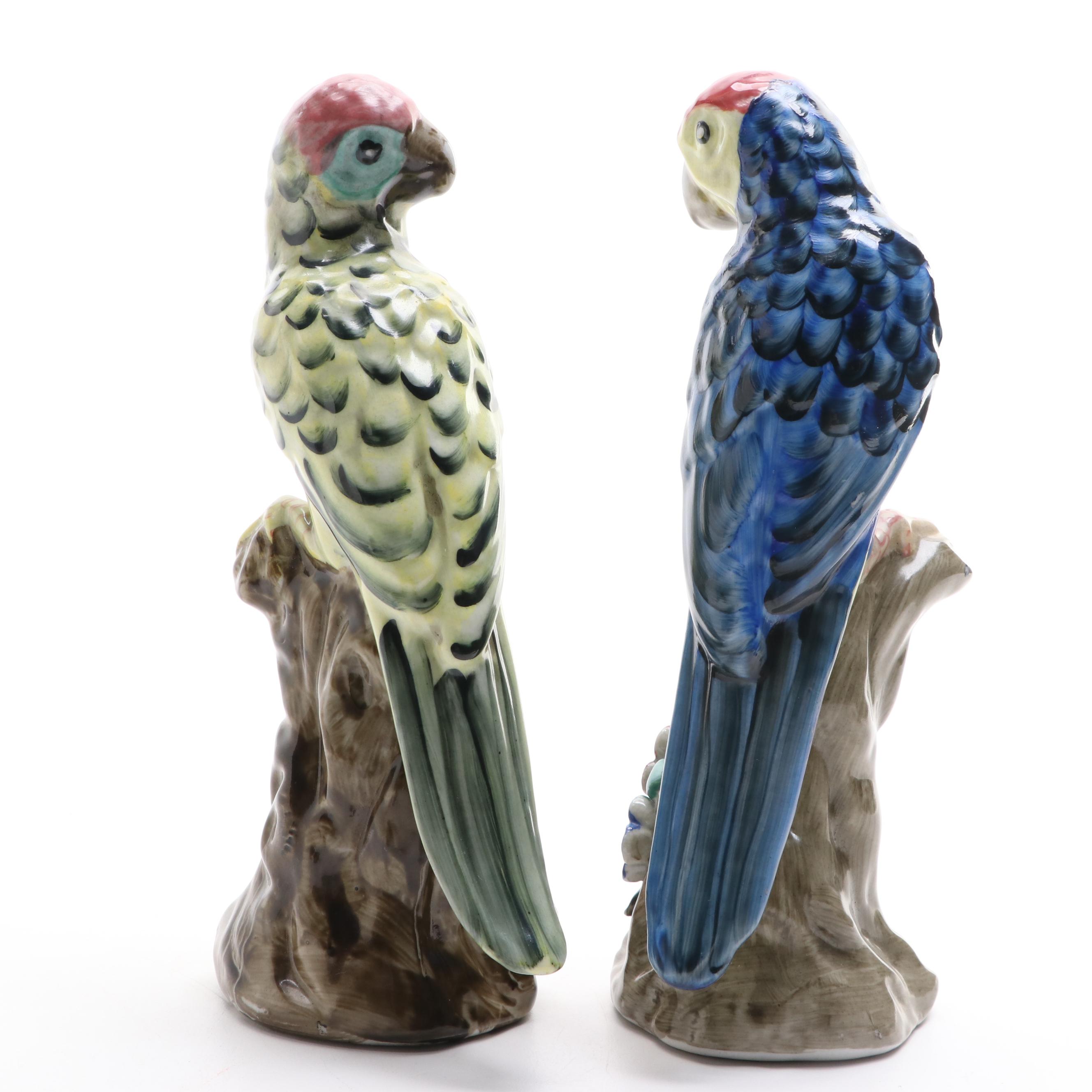 Hand-Painted Majolica Parrot Figurines, Mid to Late 20th Century | EBTH
