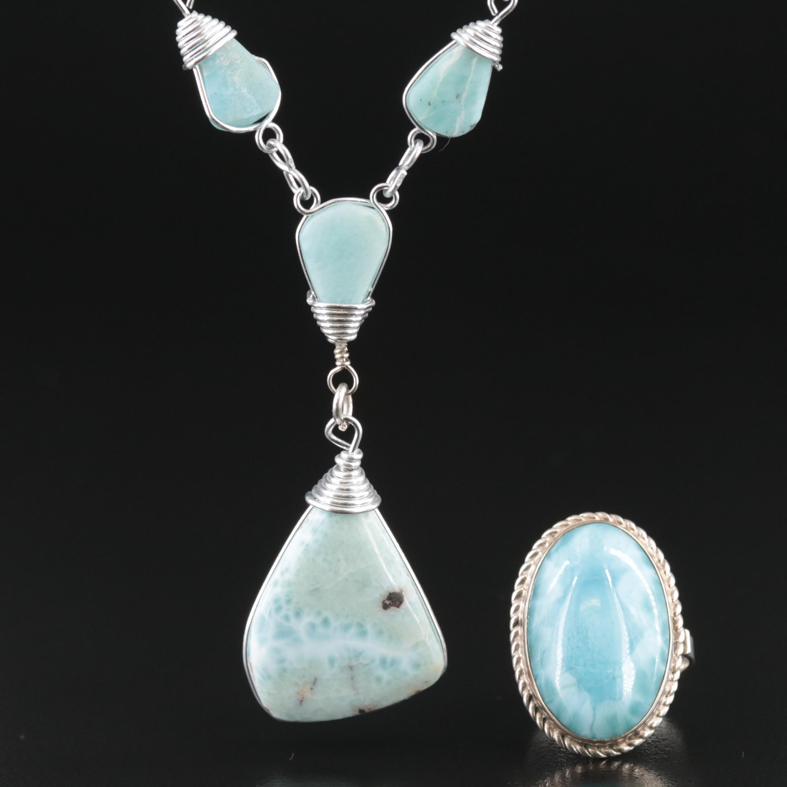 Sterling Larimar Necklace and Ring | EBTH