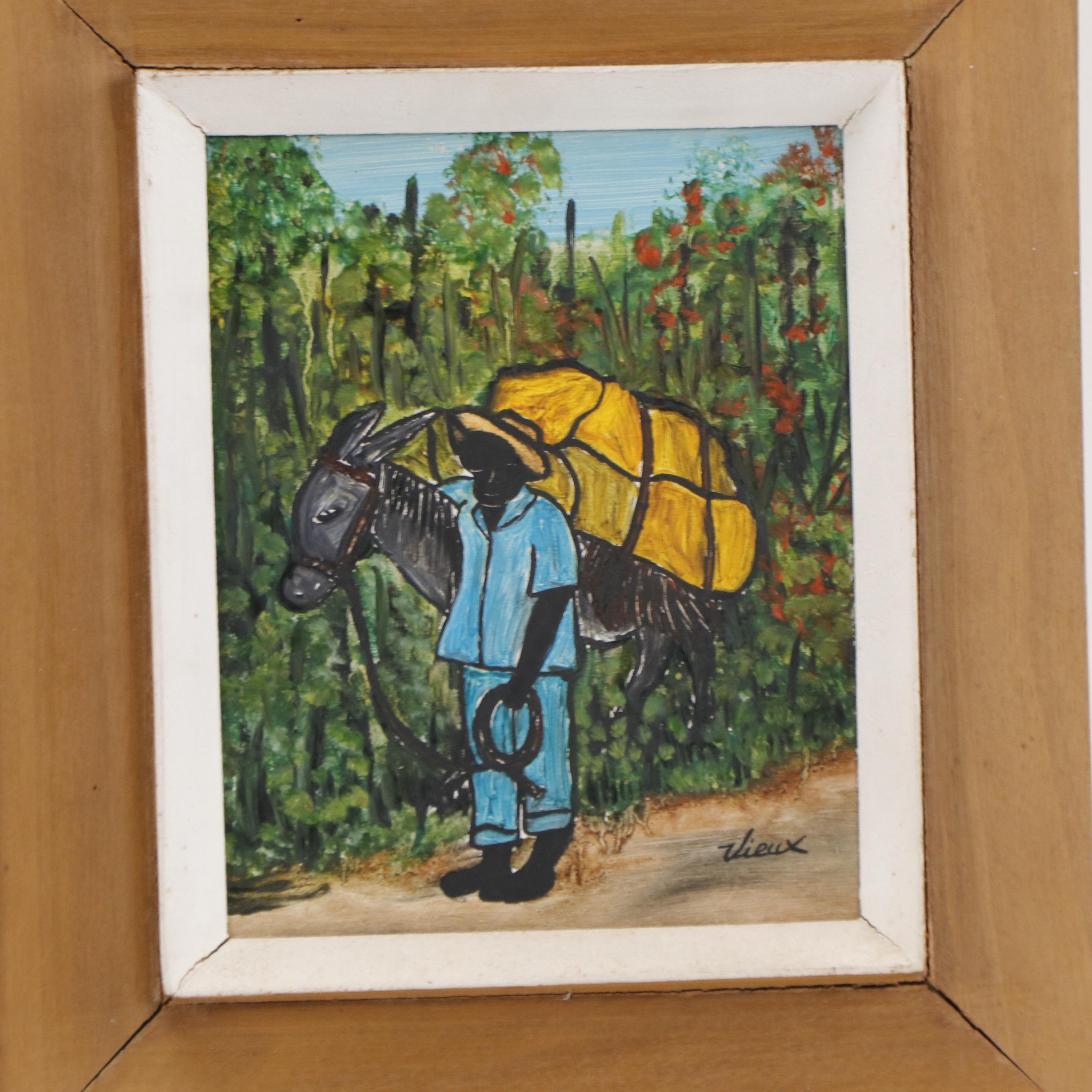 Naive Acrylic Painting of Farmer with Mule and Prints of Grandma Moses ...