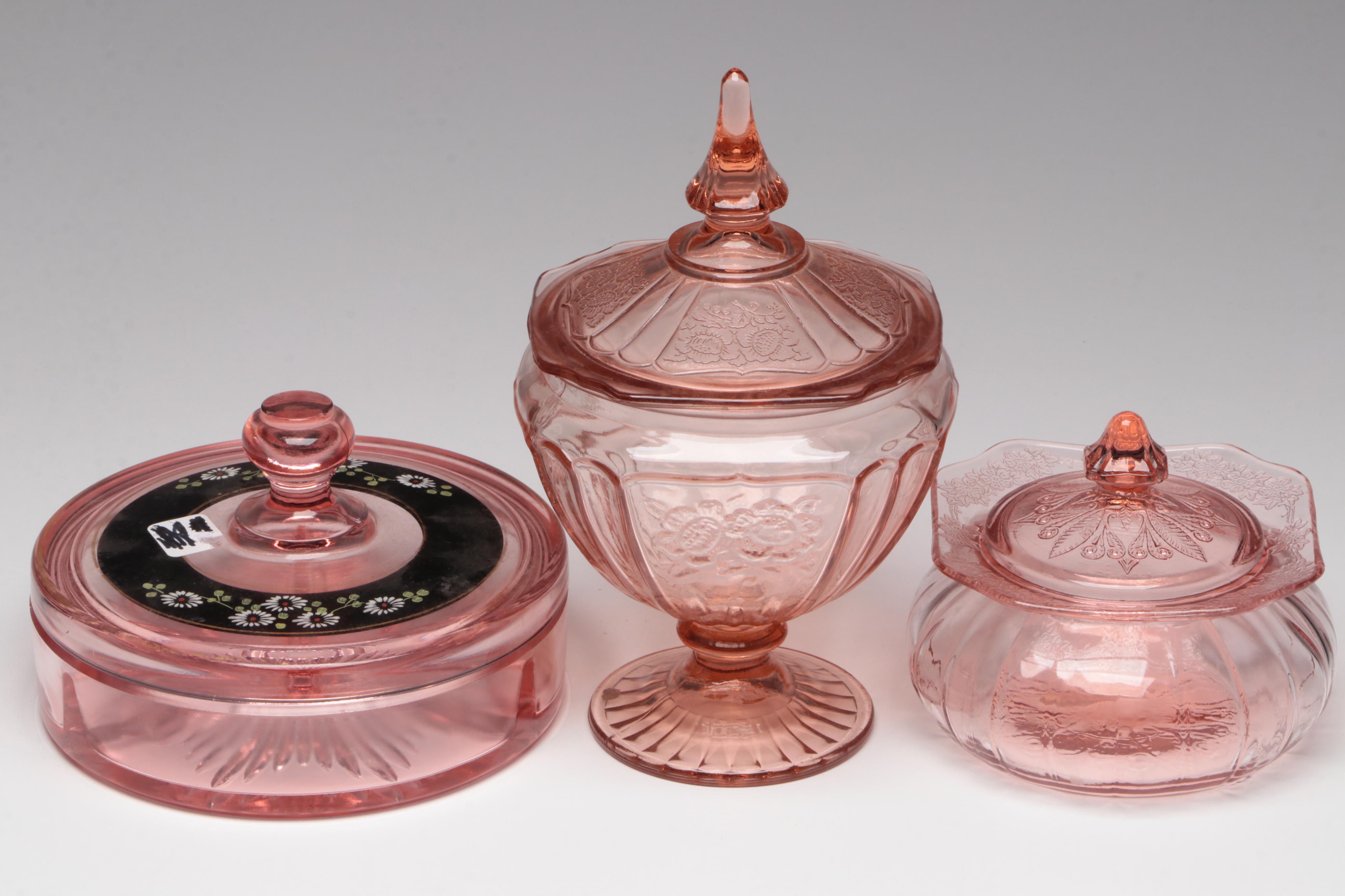 Anchor Hocking "Mayflower" Candy Jar with Other Pink Depression Glass ...