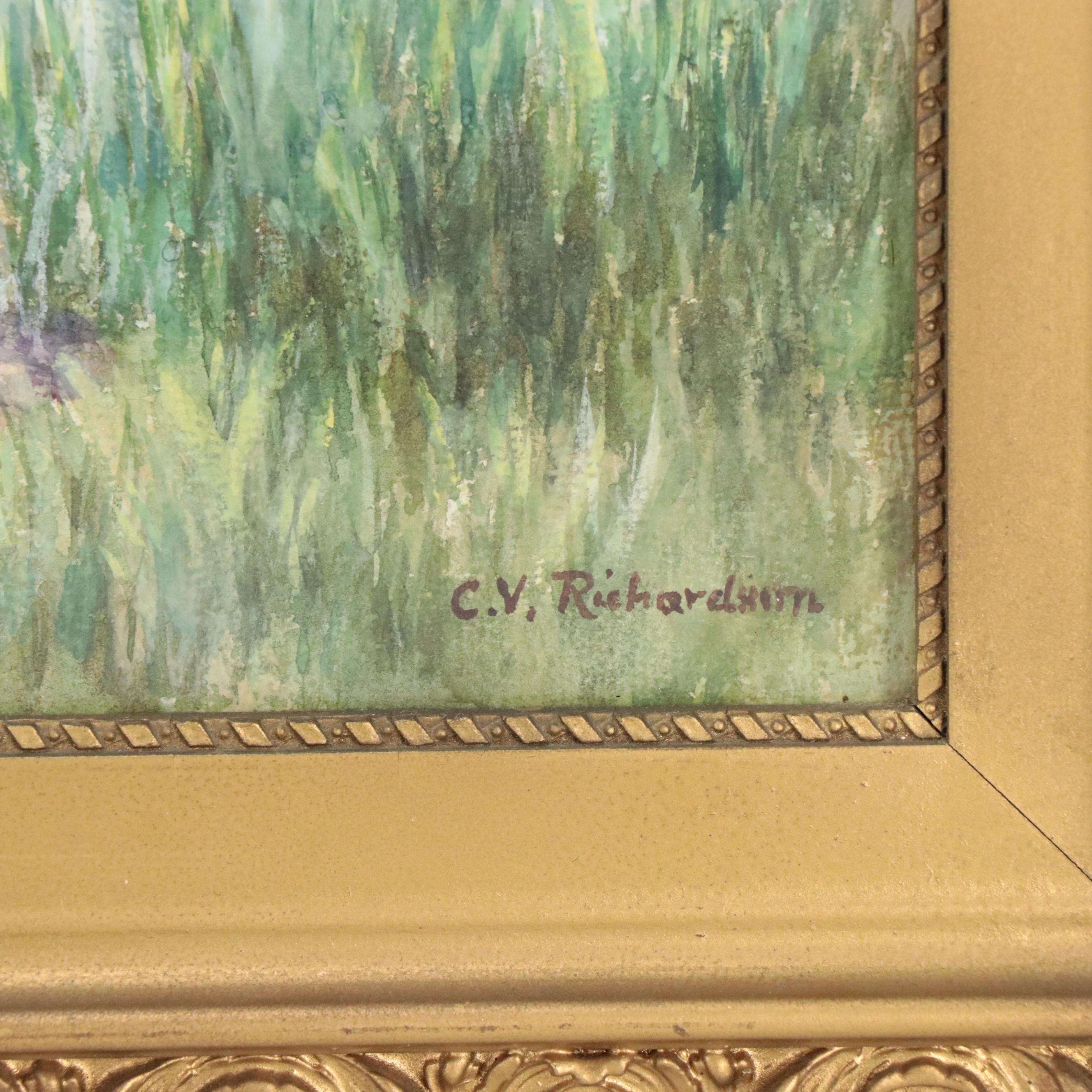 C.V. Richardson Watercolor and Gouache Painting of Landscape with Lake ...