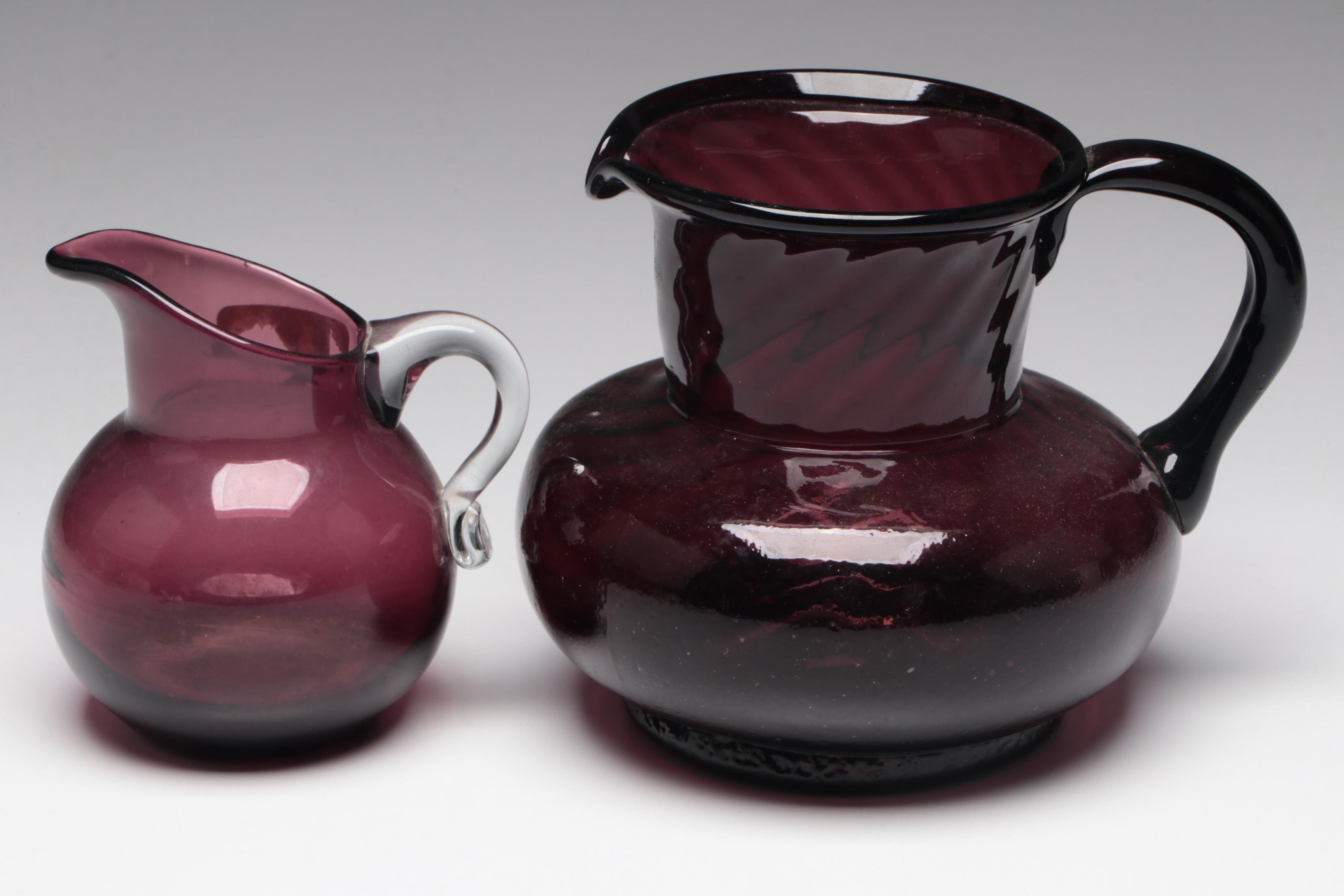Denby Amethyst Glass Goblets and Other Glass Pitchers, Mid to Late 20th ...
