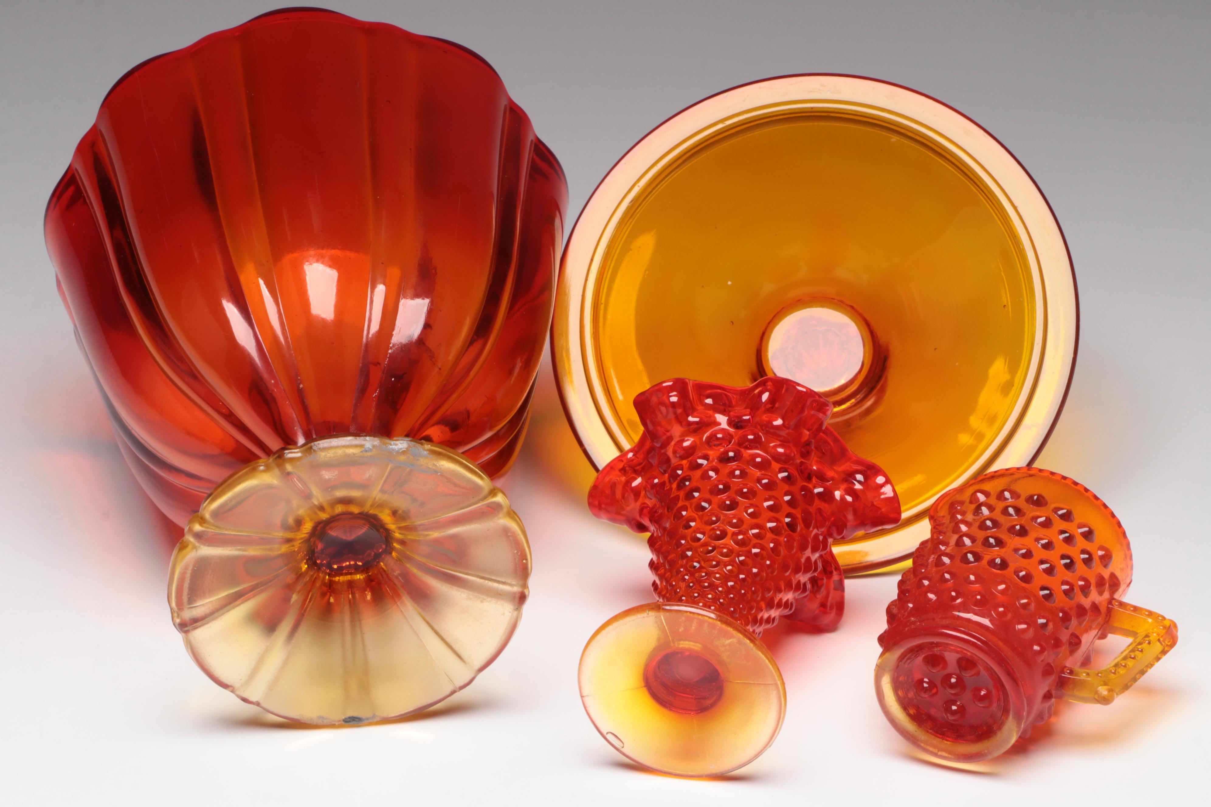 Viking "Yesteryear Amberina" Handled Nappy with Other Glass Tableware | EBTH