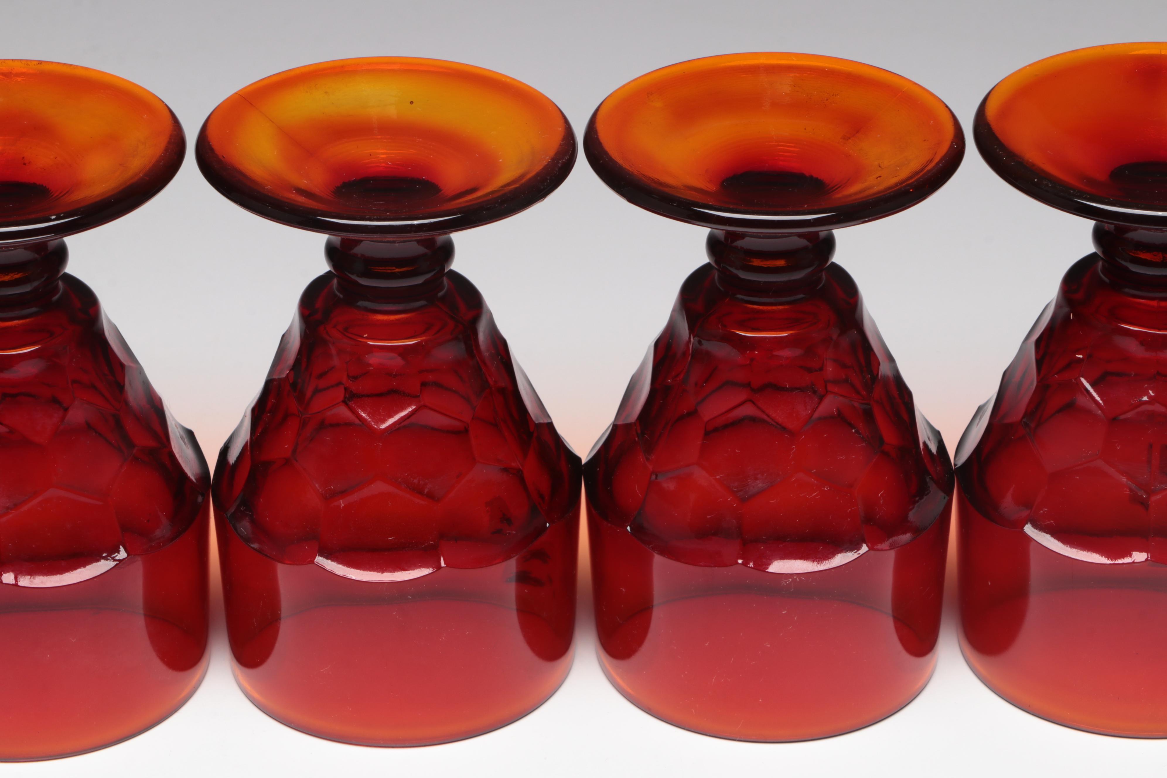 Viking "Yesteryear Amberina" Handled Nappy with Other Glass Tableware | EBTH