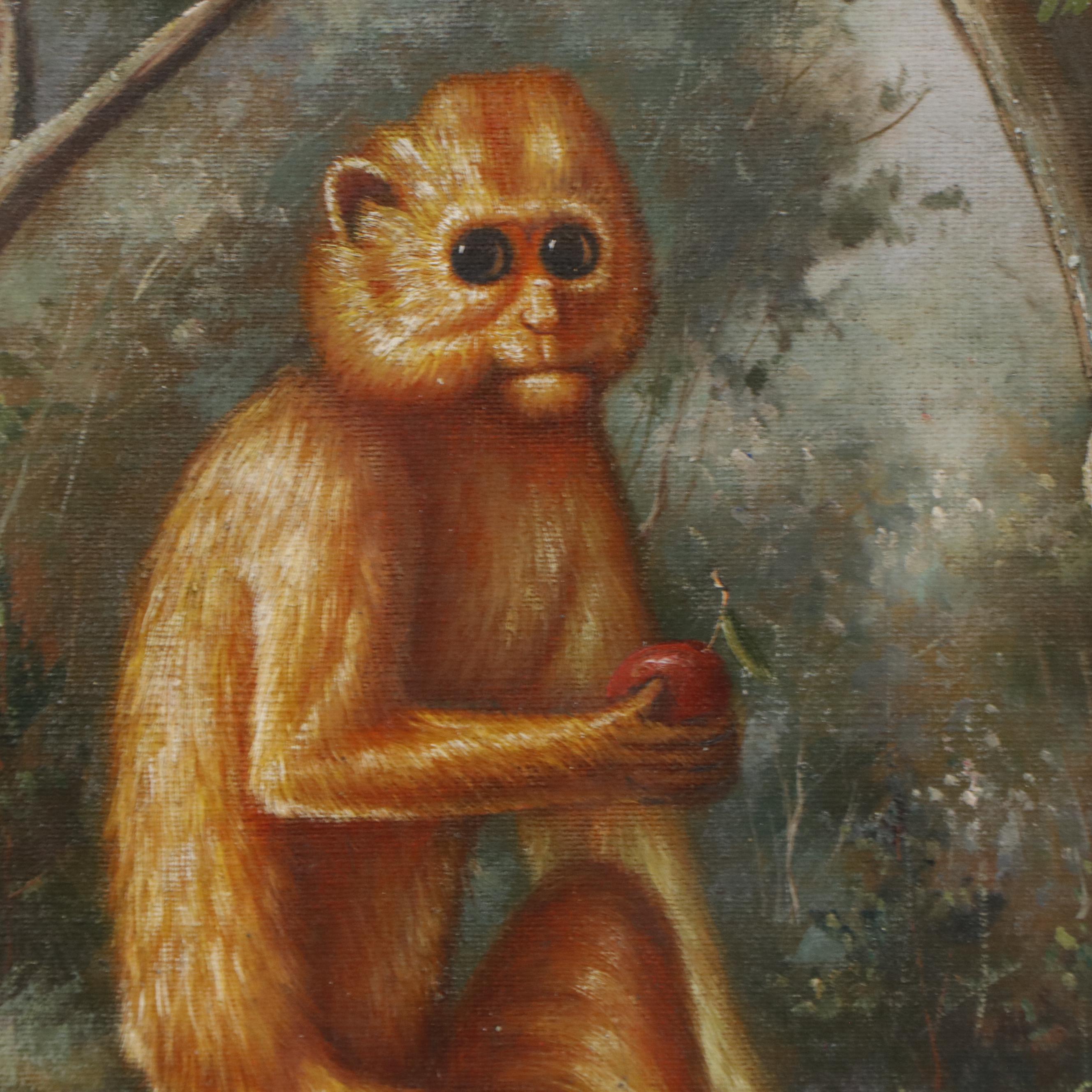Levi Oil Painting of Monkey Eating an Apple | EBTH