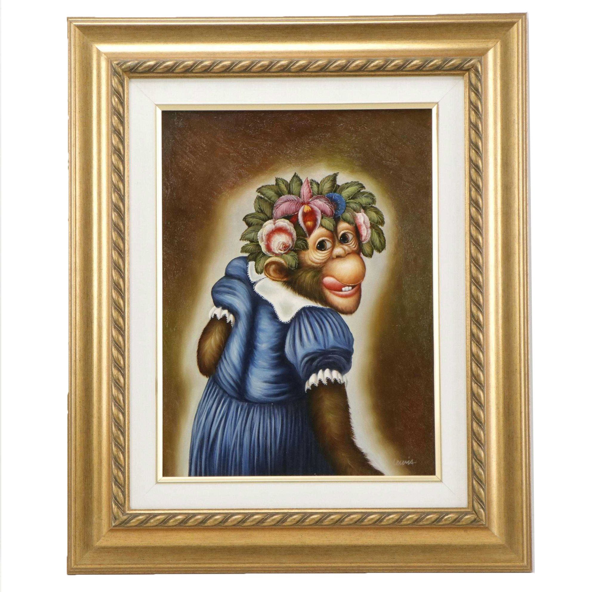 Anthropomorphic Monkey Portrait Oil Painting | EBTH