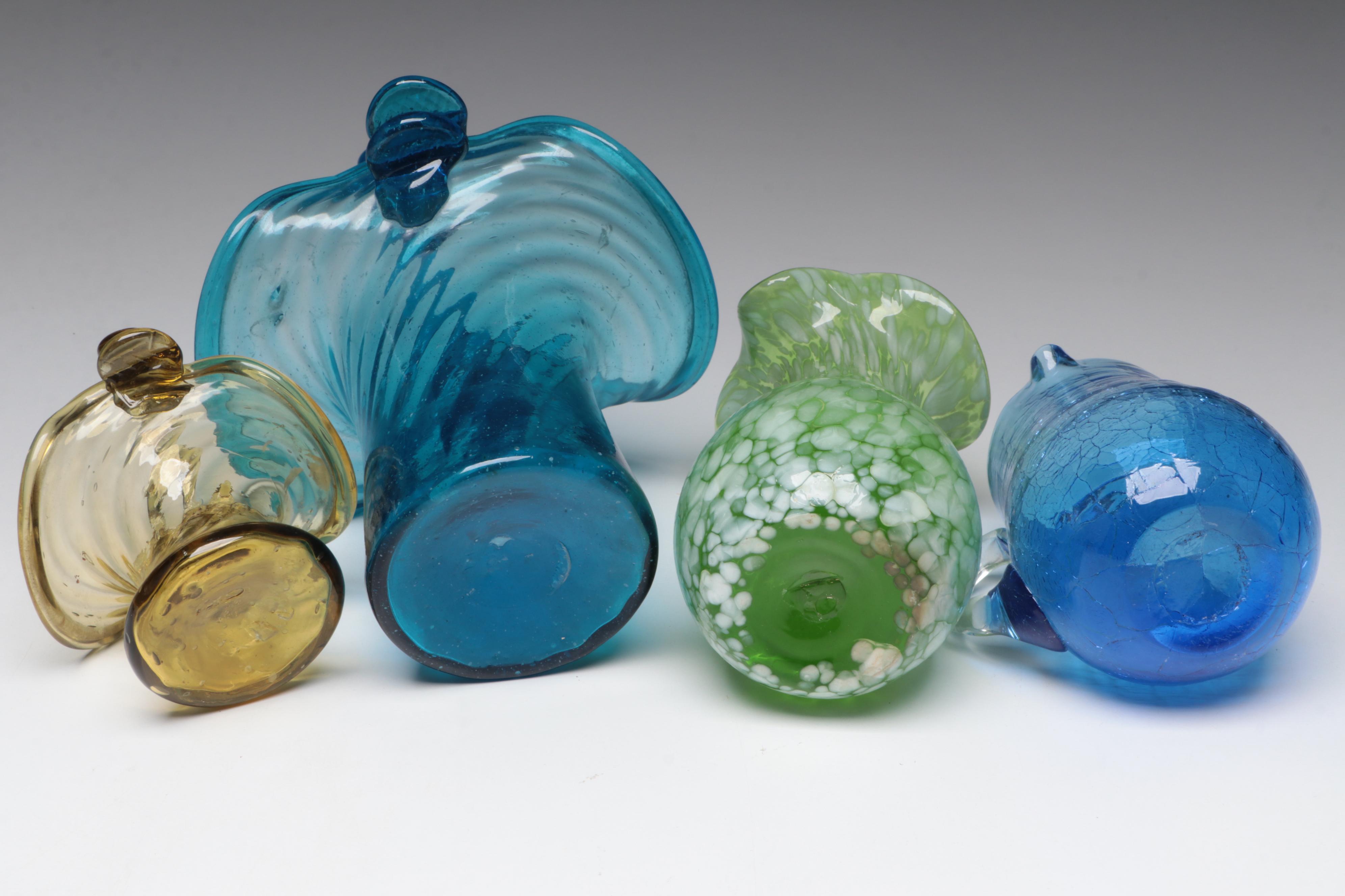 Murano Style and Crackle Style Glass Miniature Pitchers with Basket ...