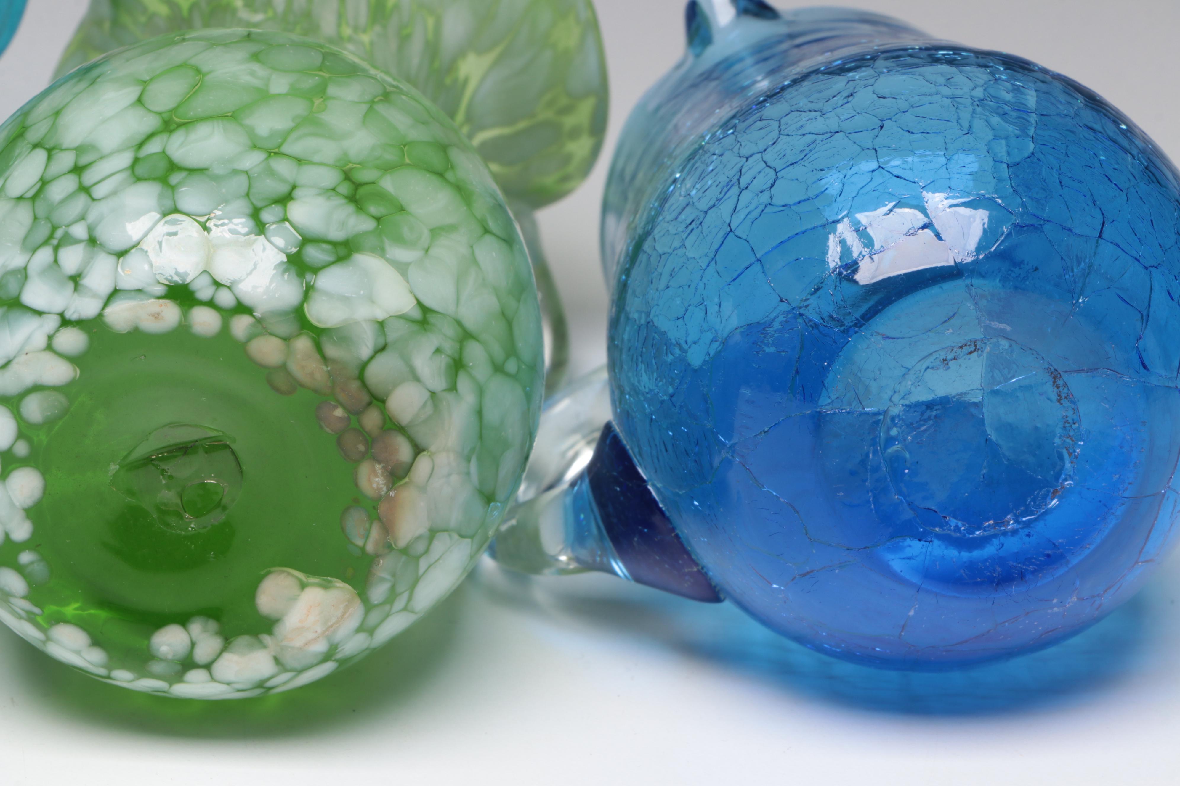 Murano Style and Crackle Style Glass Miniature Pitchers with Basket ...