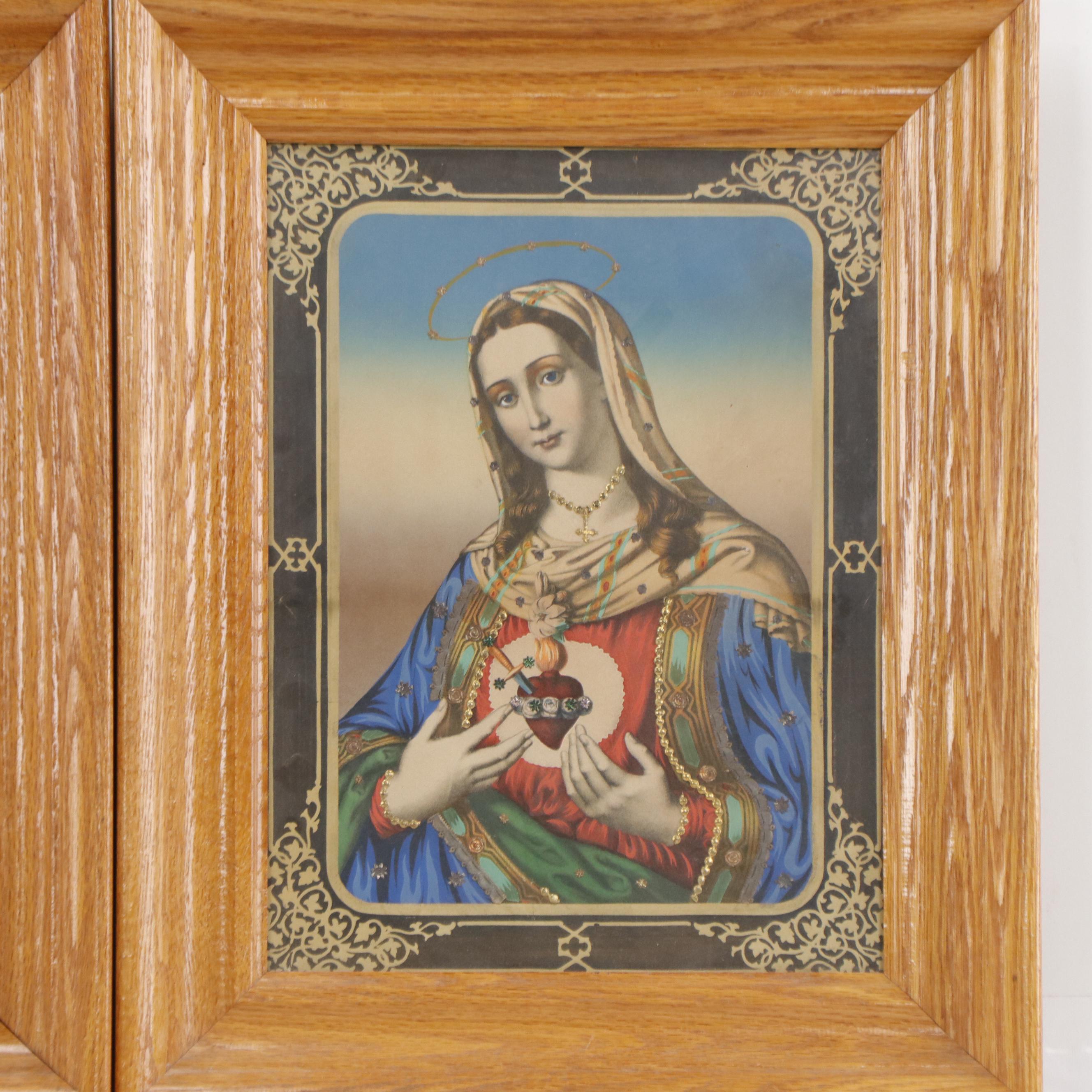 Embellished Hand-Colored Lithographs of Jesus and Mary | EBTH