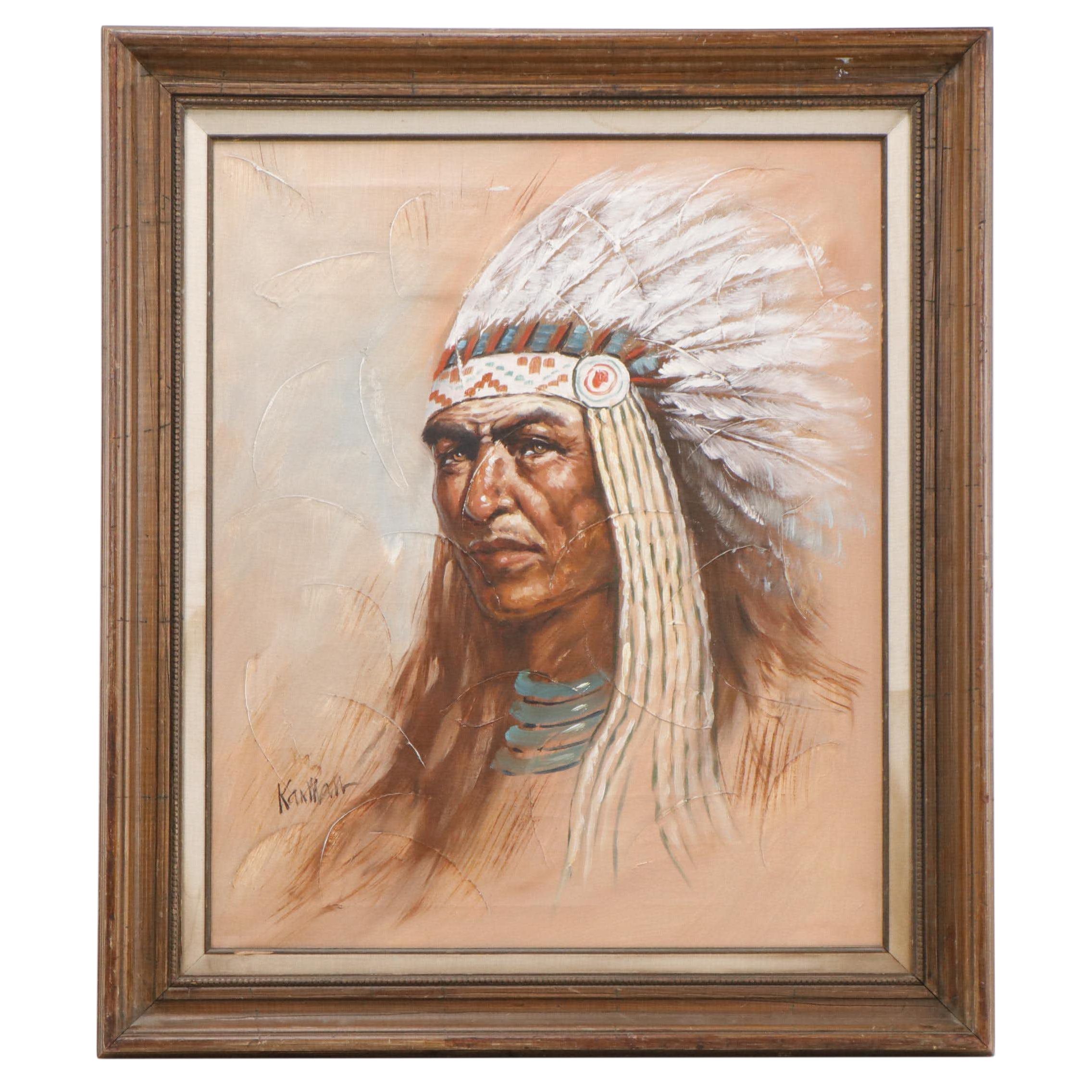 Portrait Oil Painting of Native American Chief | EBTH
