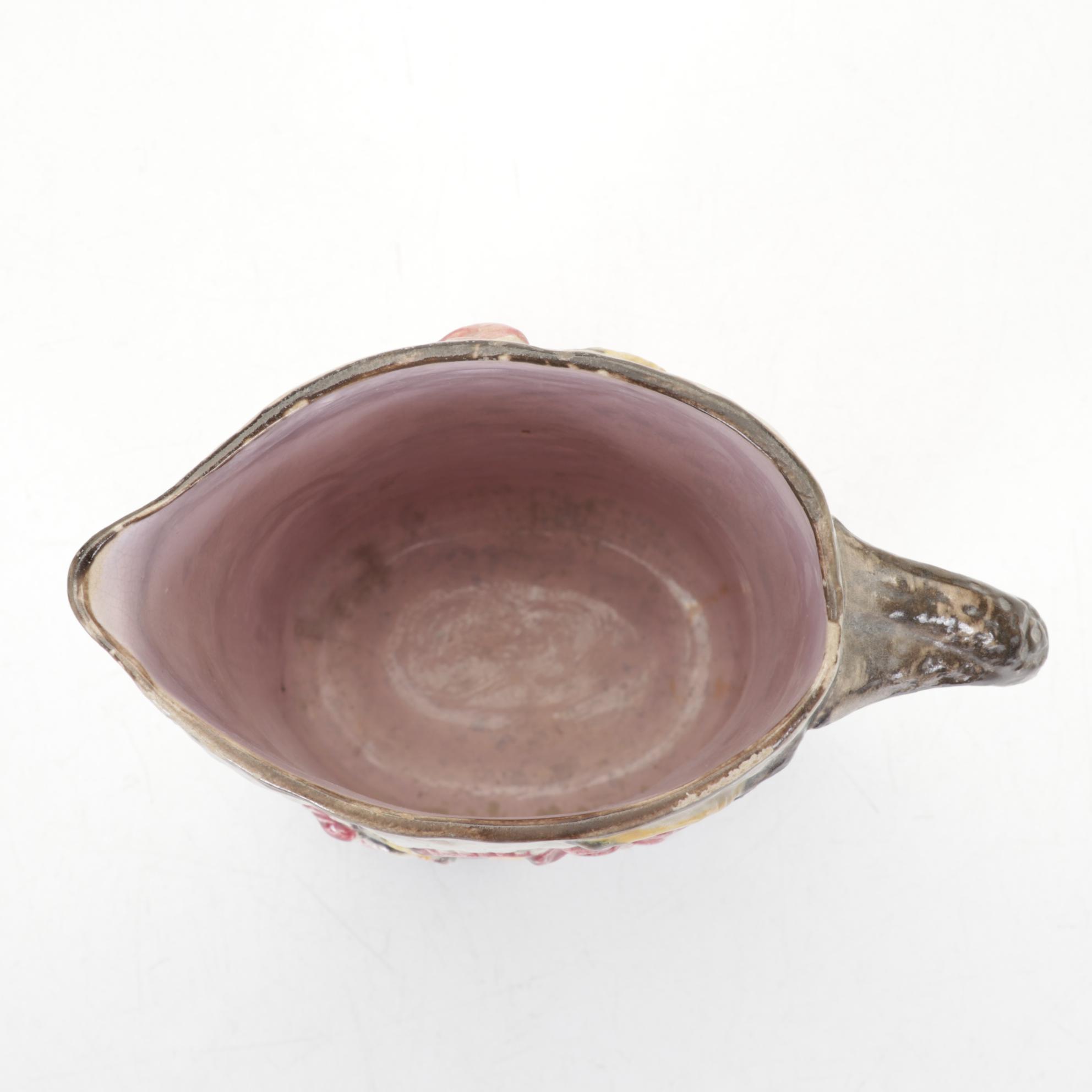 Oval Majolica Pitchers Feature Quince & Plum Blossoms, Late 19th/ Early ...