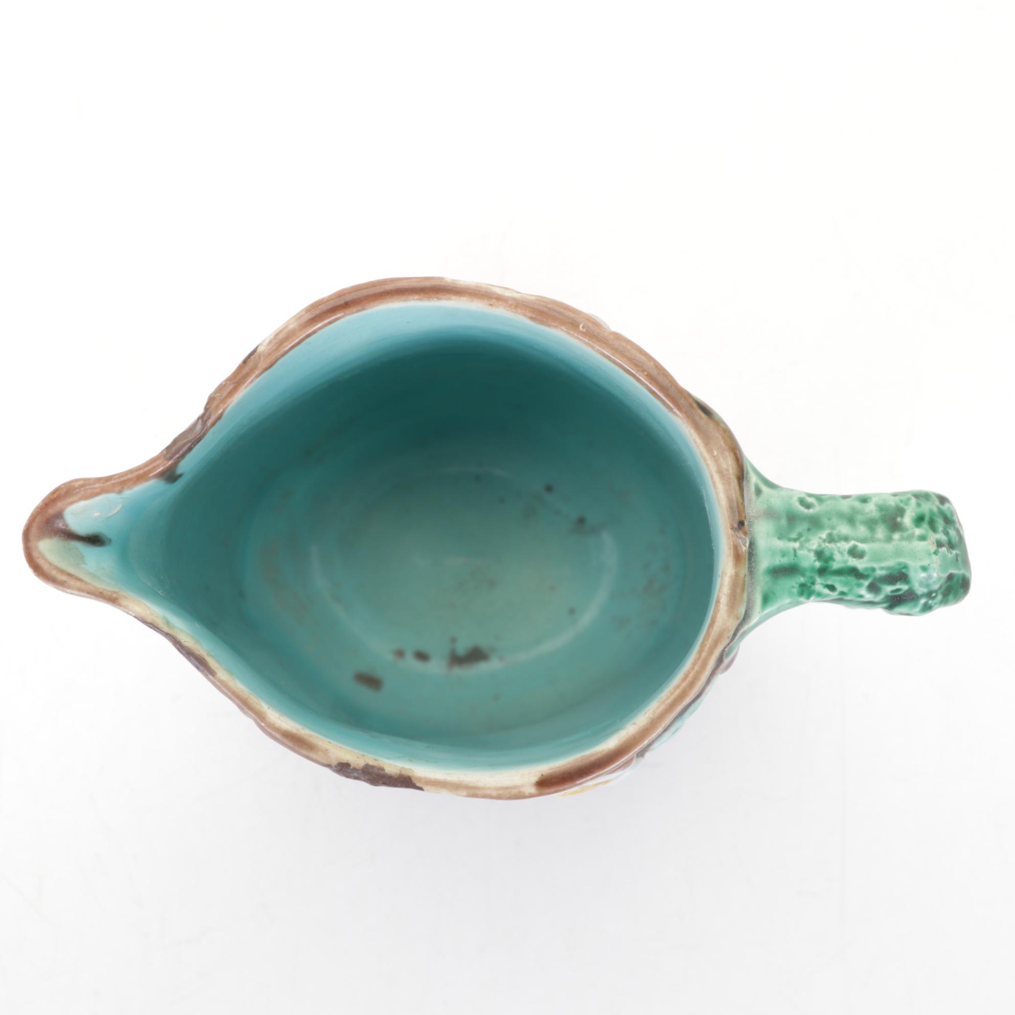 Oval Majolica Pitchers Feature Quince & Plum Blossoms, Late 19th/ Early ...