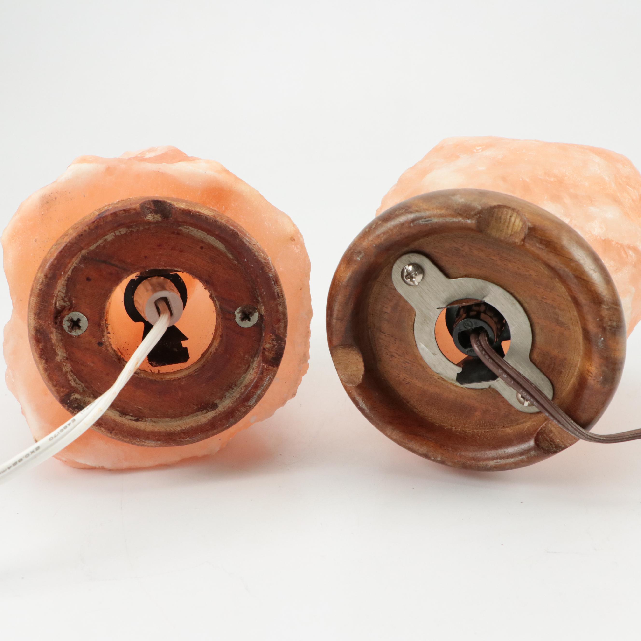 Pink Himalayan Salt Crystal Table Lamps With Wood Bases | EBTH