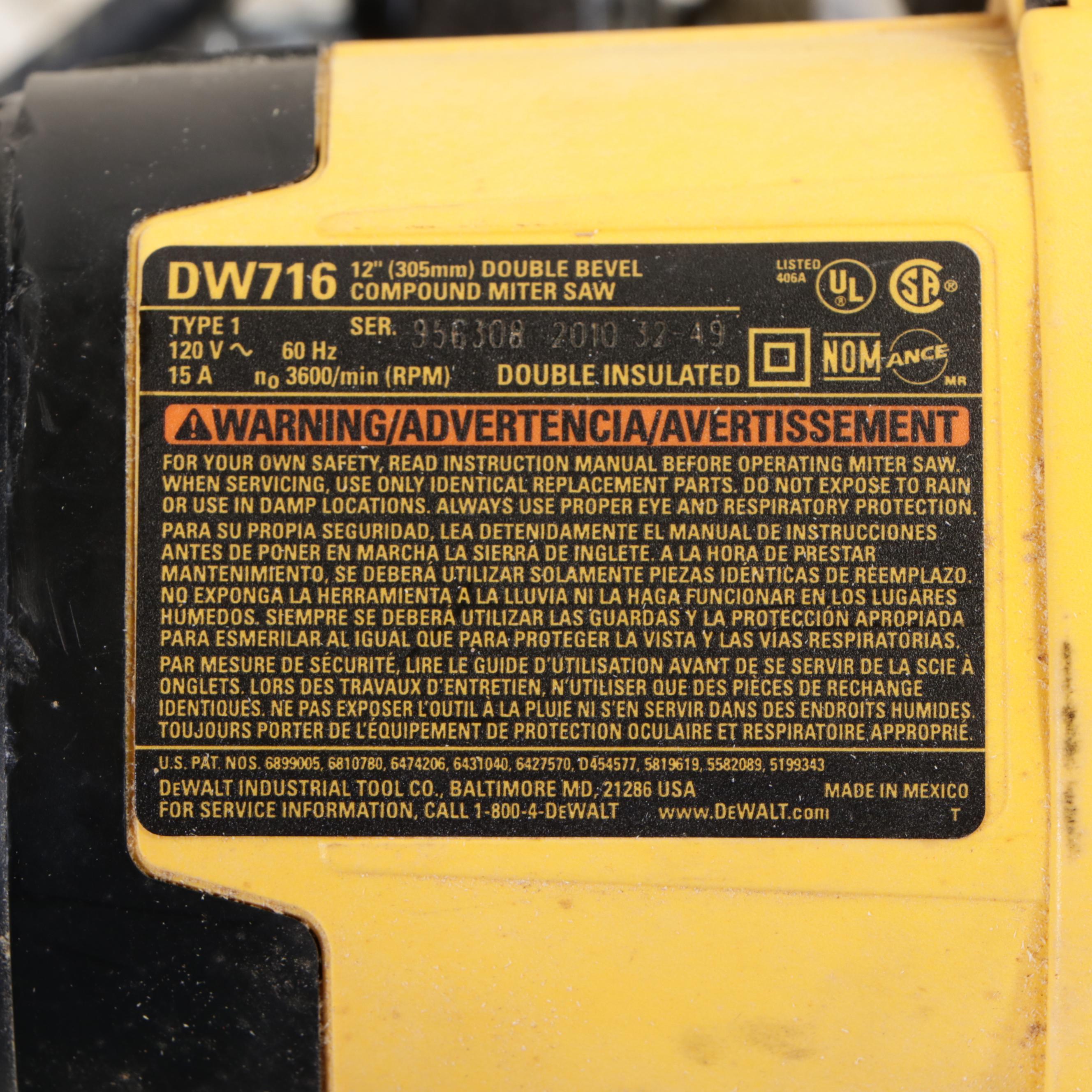 DeWalt "Model DW716" 12" Double Bevel Compound Miter Saw | EBTH