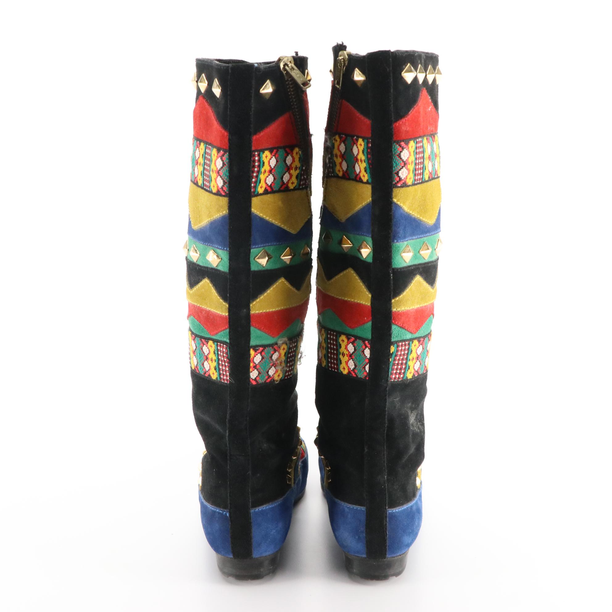 Susan Bennis/Warren Edwards Studded Multicolor Patchwork Diagonal Zip ...