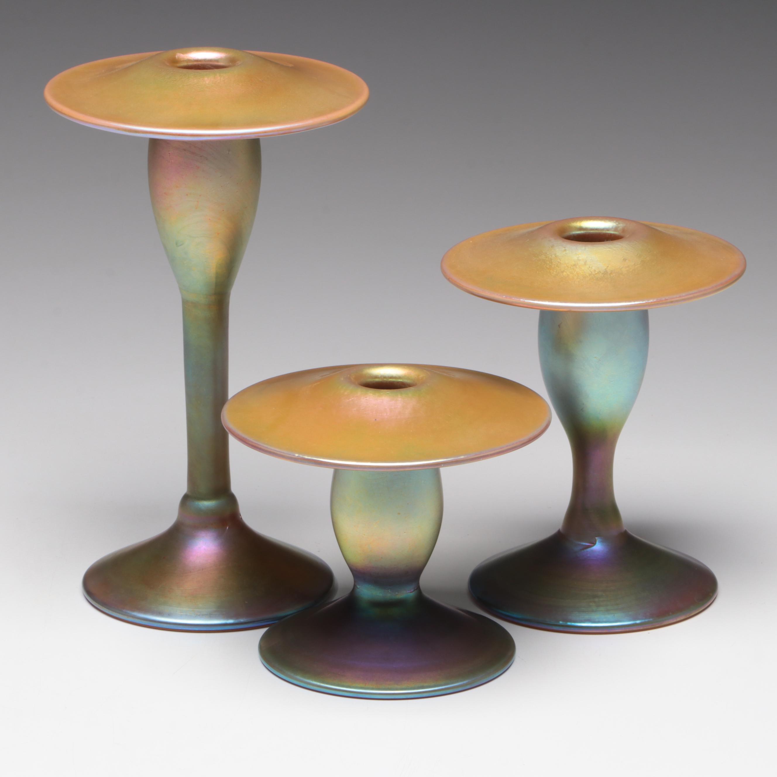 Three Carl Radke Phoenix Studio Glass Gold Iridescent Tapered ...