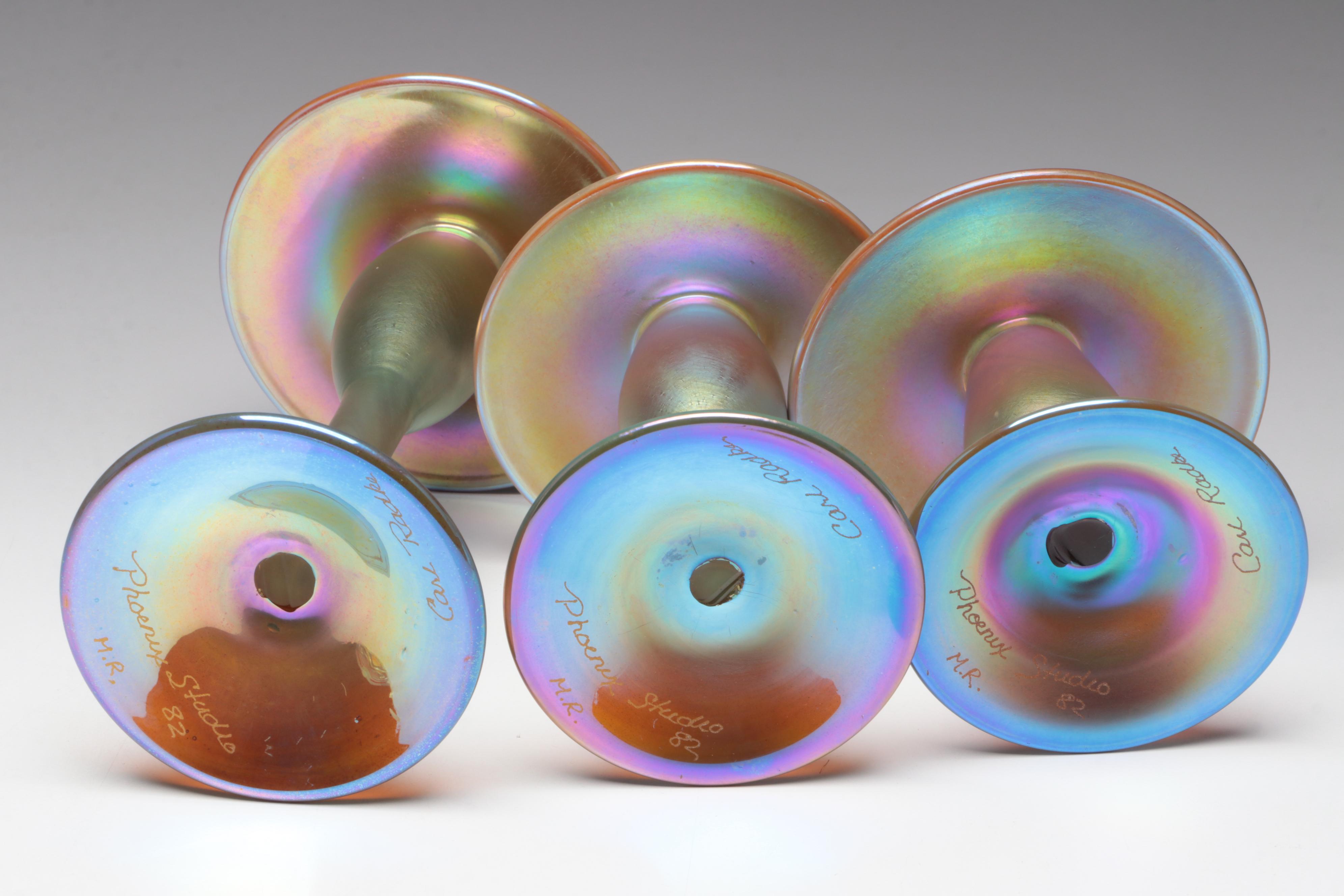 Three Carl Radke Phoenix Studio Glass Gold Iridescent Tapered ...