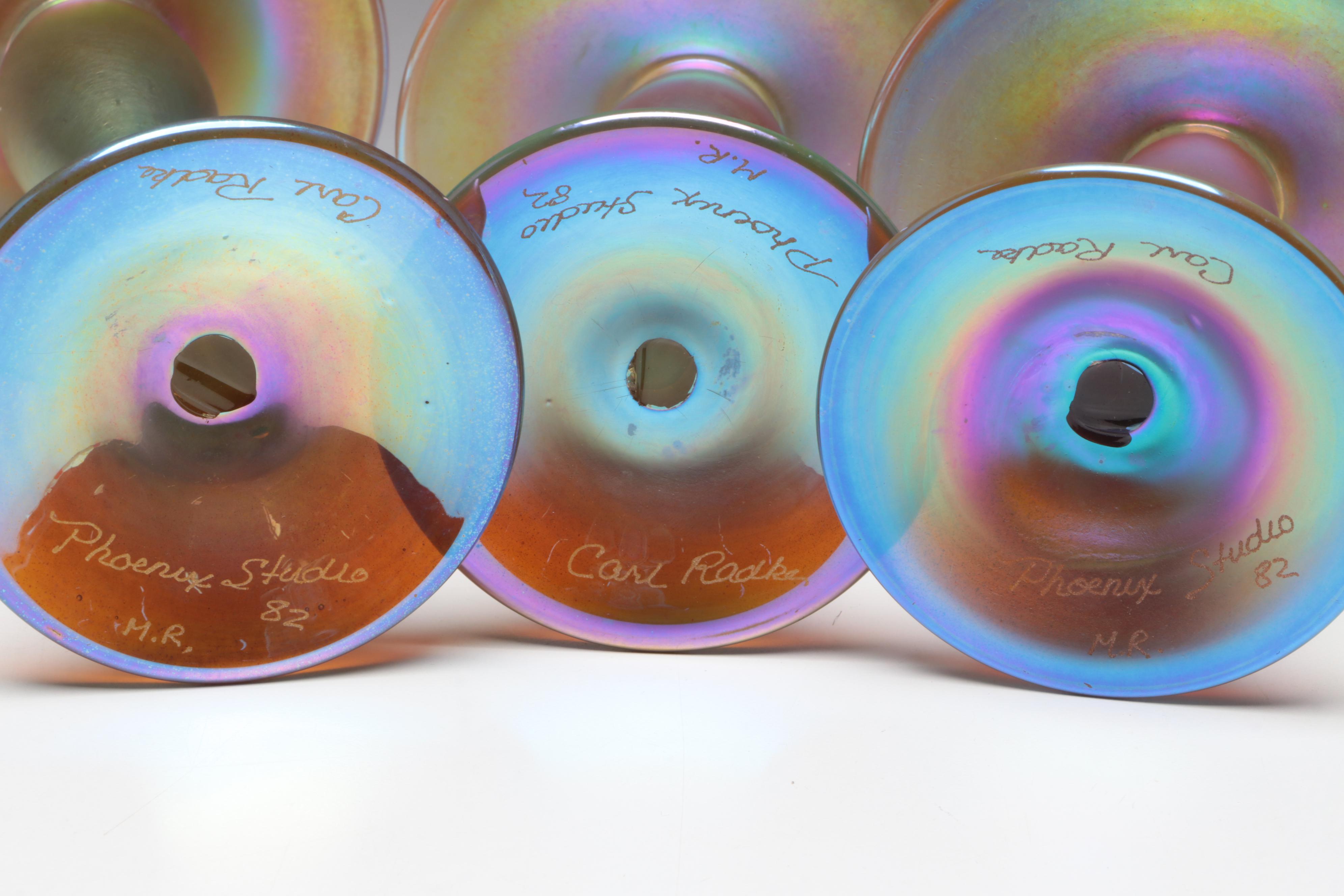 Three Carl Radke Phoenix Studio Glass Gold Iridescent Tapered ...