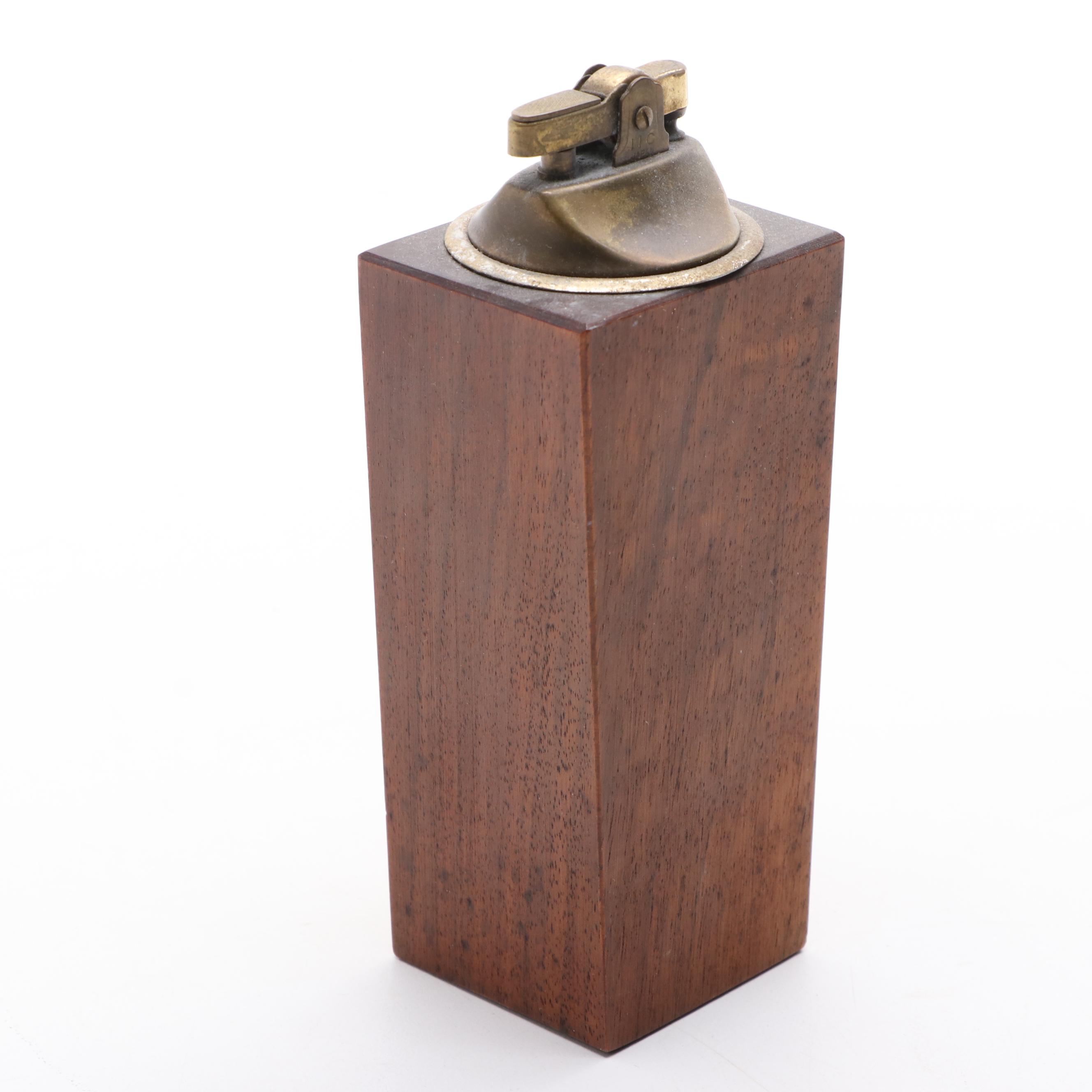 Enameled Table Lighter With Teak Cigarette Box and Plate Set | EBTH