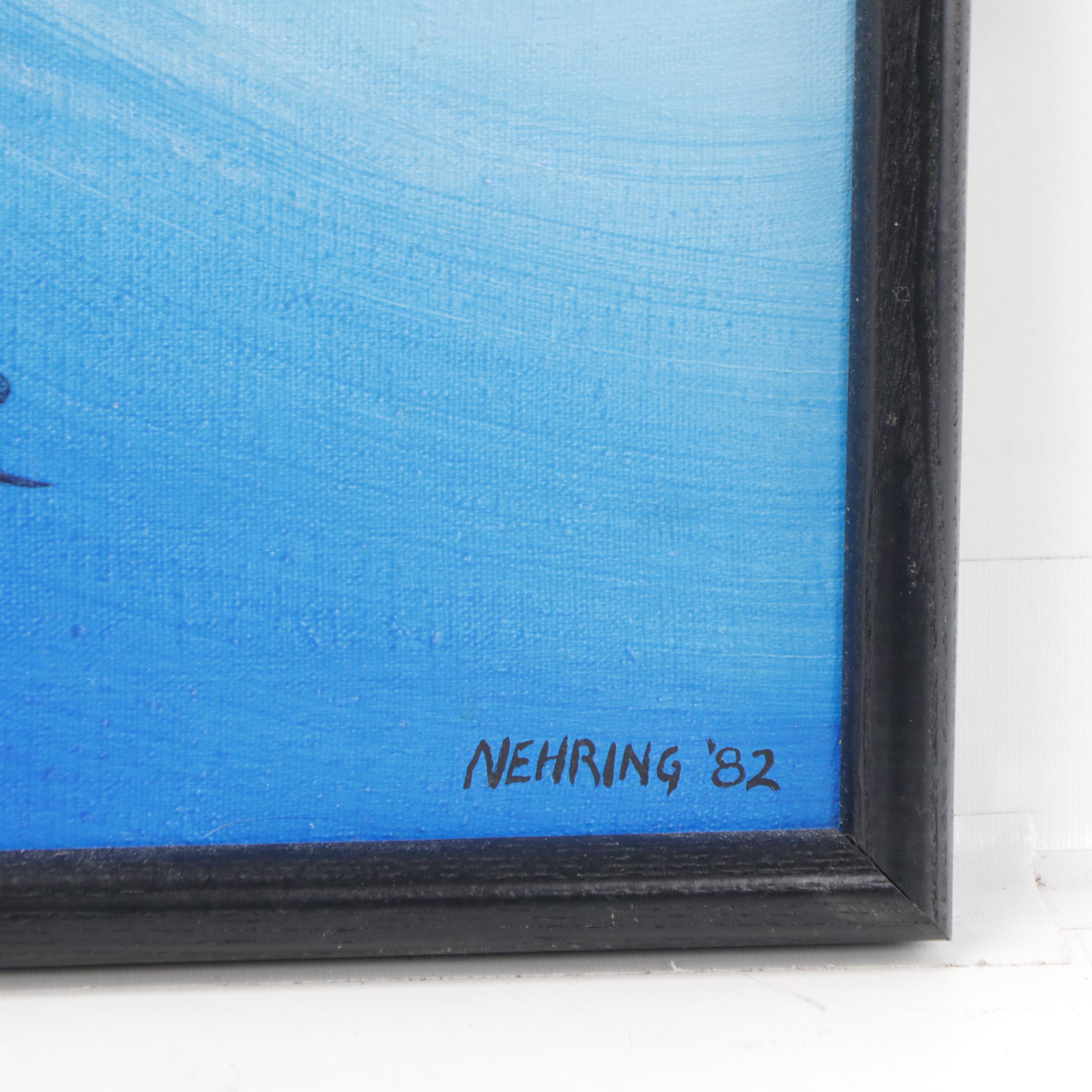 Paul Nehring Surrealist Style Acrylic Painting of Fish, 1982 | EBTH