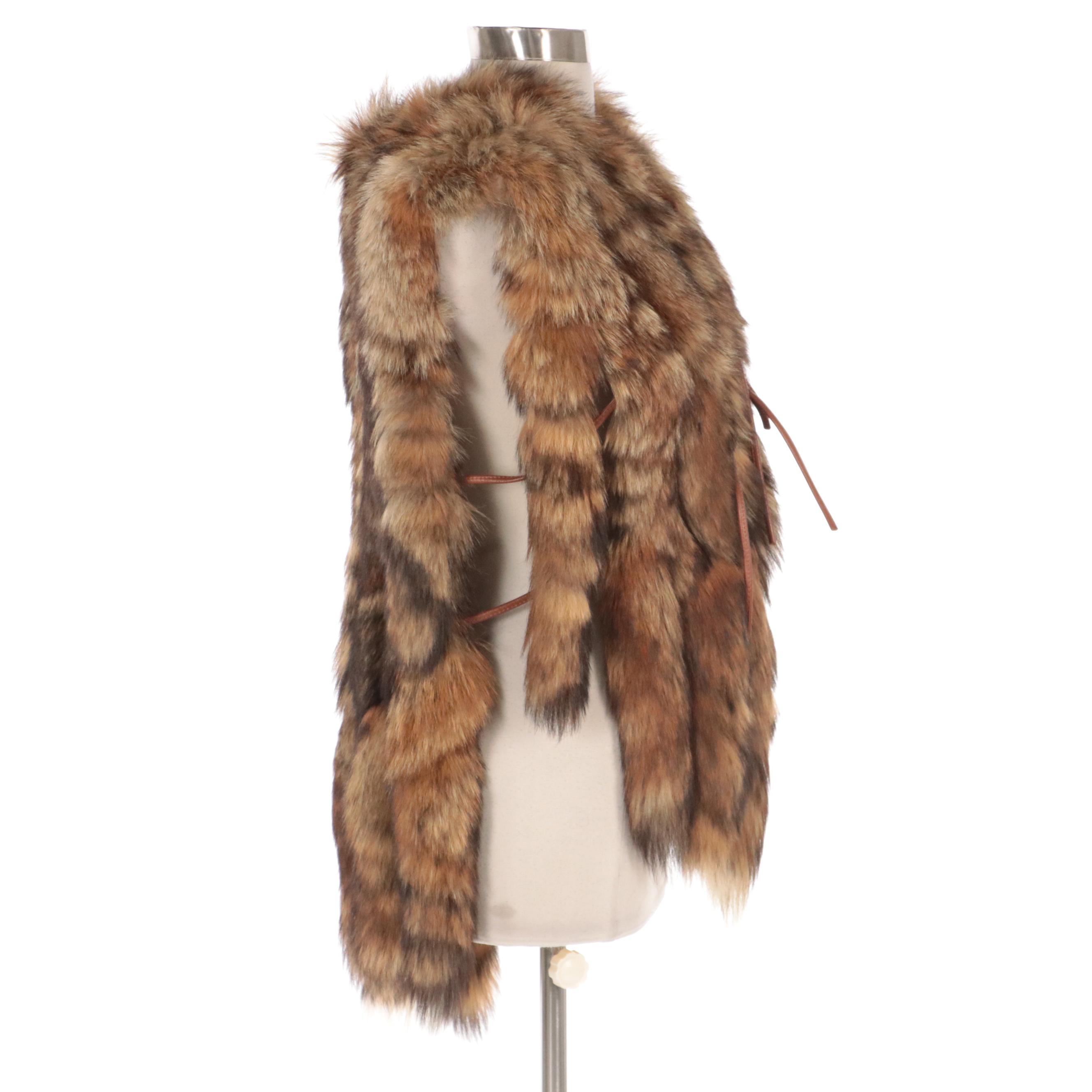 Corded Red Fox Fur Tail Open Side Vest | EBTH