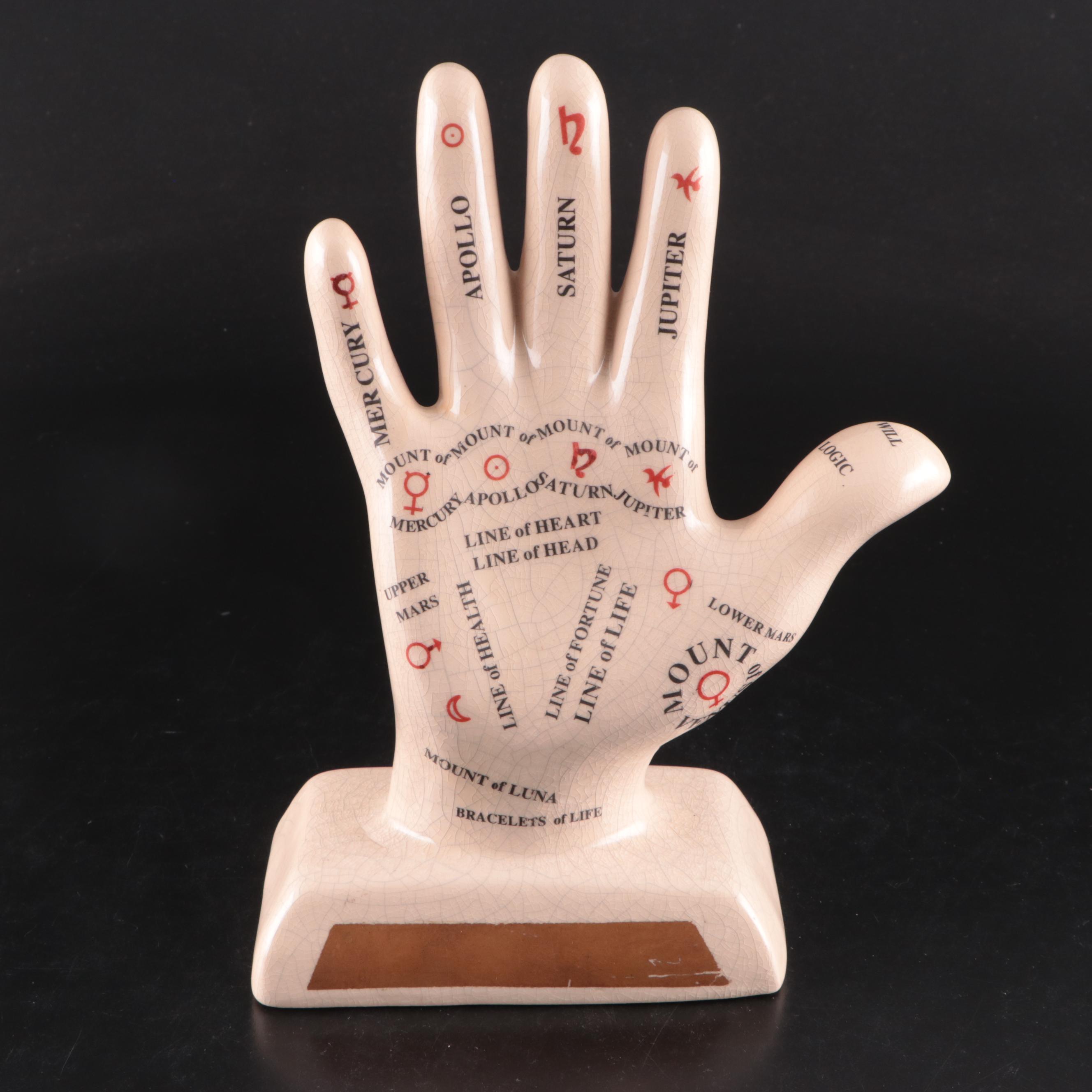 Ceramic Palmistry Hand Figurine with Rectangular Base | EBTH