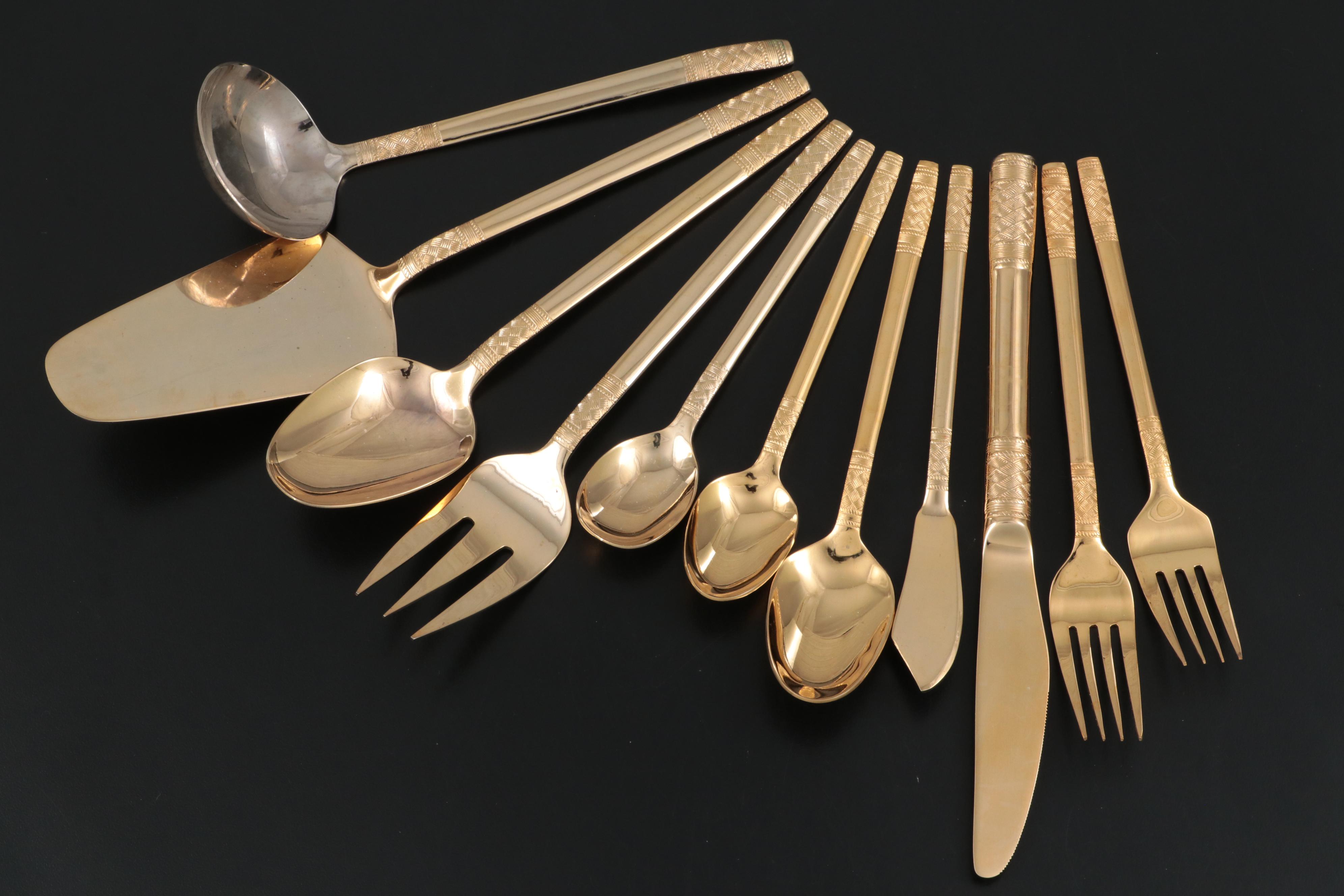 Rotunda Gold Electroplated Stainless Steel Flatware in Storage Case | EBTH