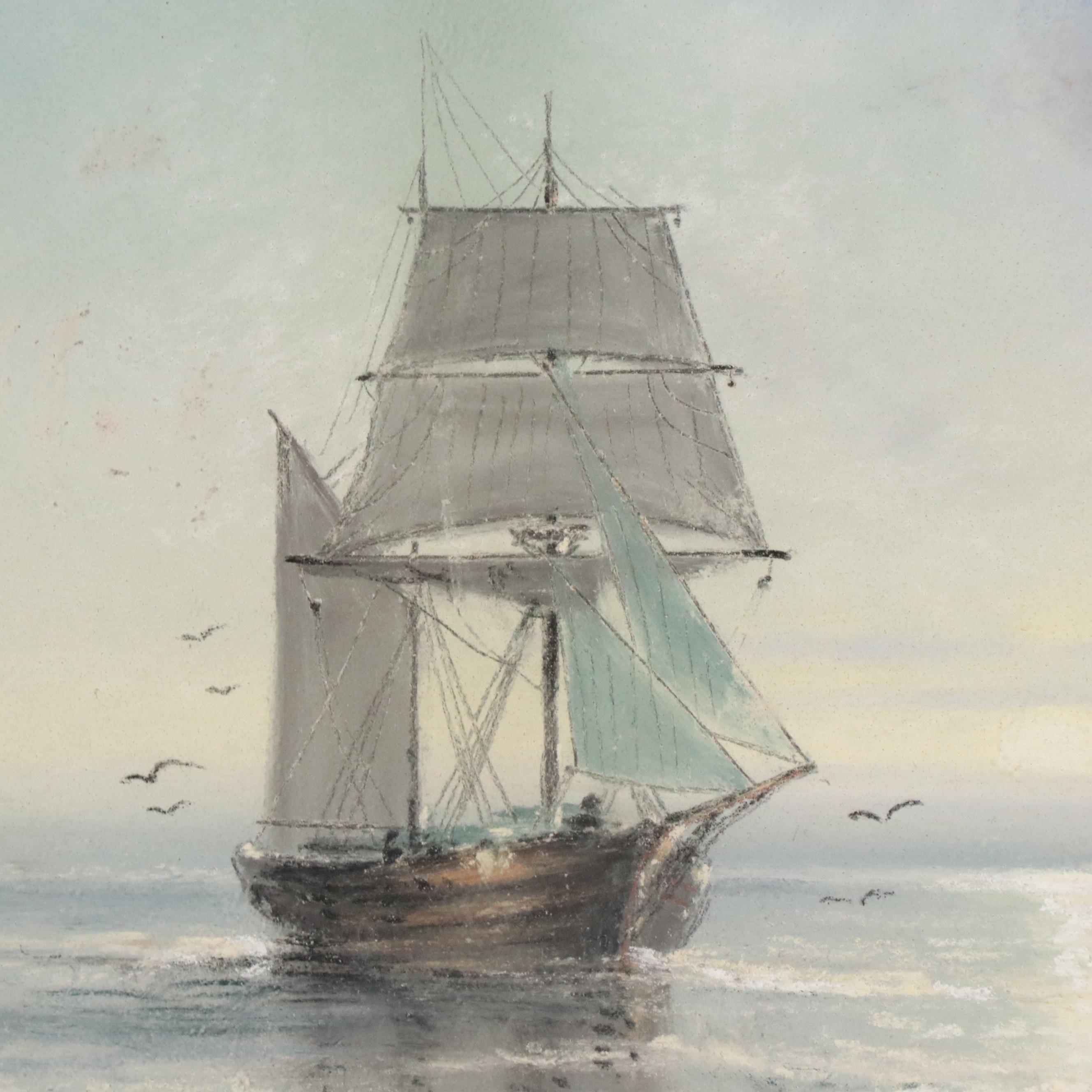 Catherine Maude Nichols Pastel Drawing of a Seascape with Ship | EBTH