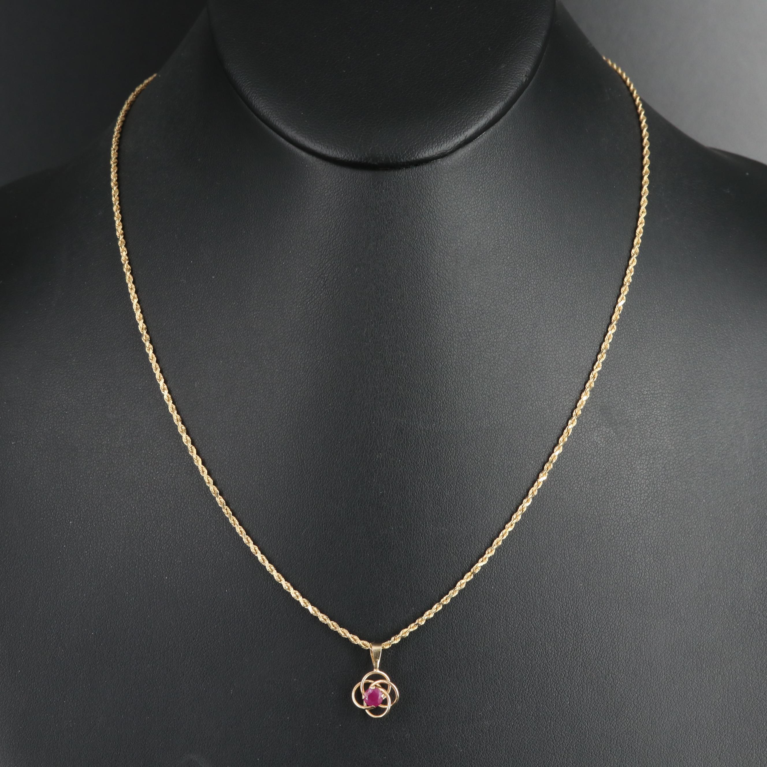 10K Ruby Pendant on a 14K Rope Chain | EBTH