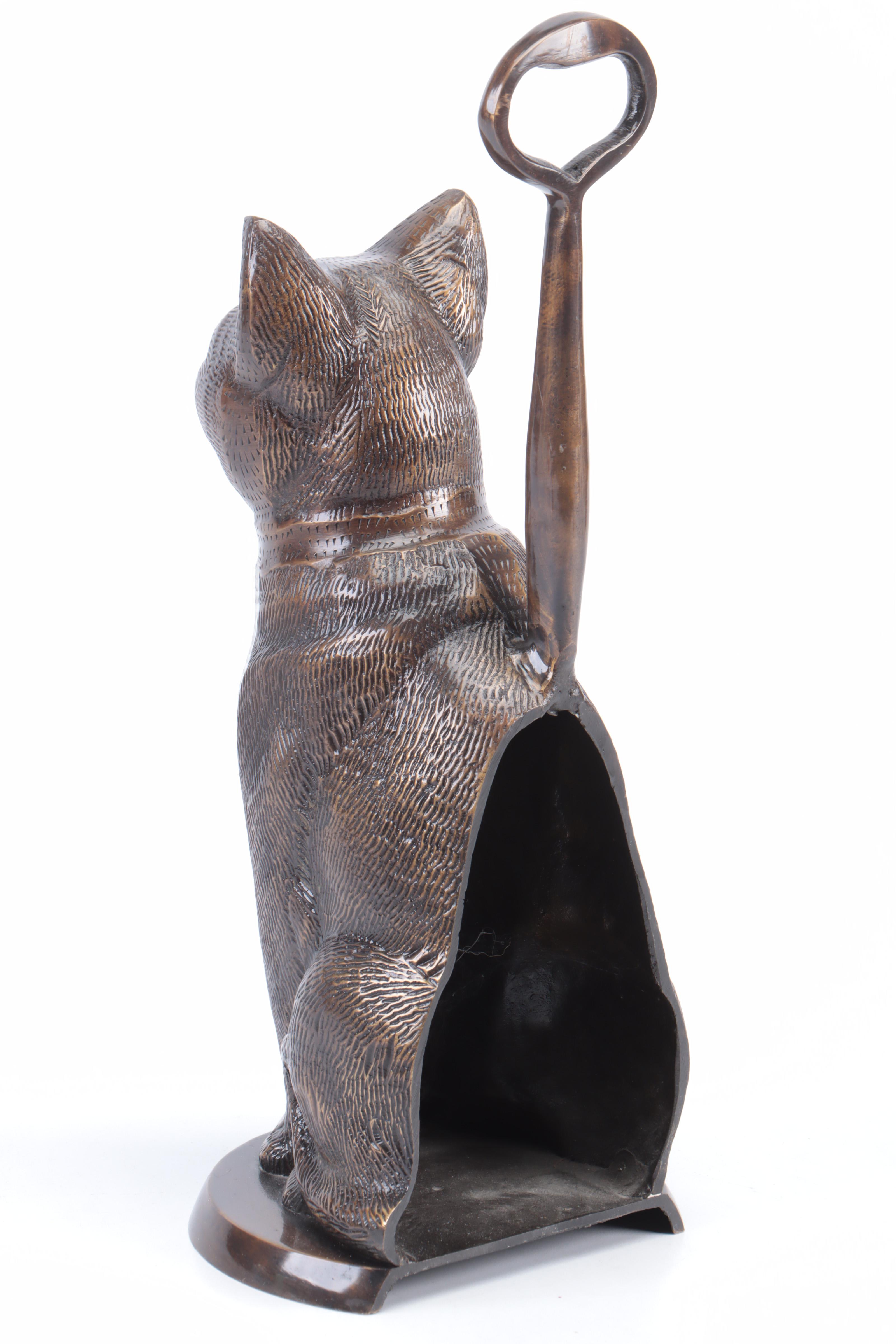 English Style Brass Cat Shaped Long Handled Doorstop | EBTH