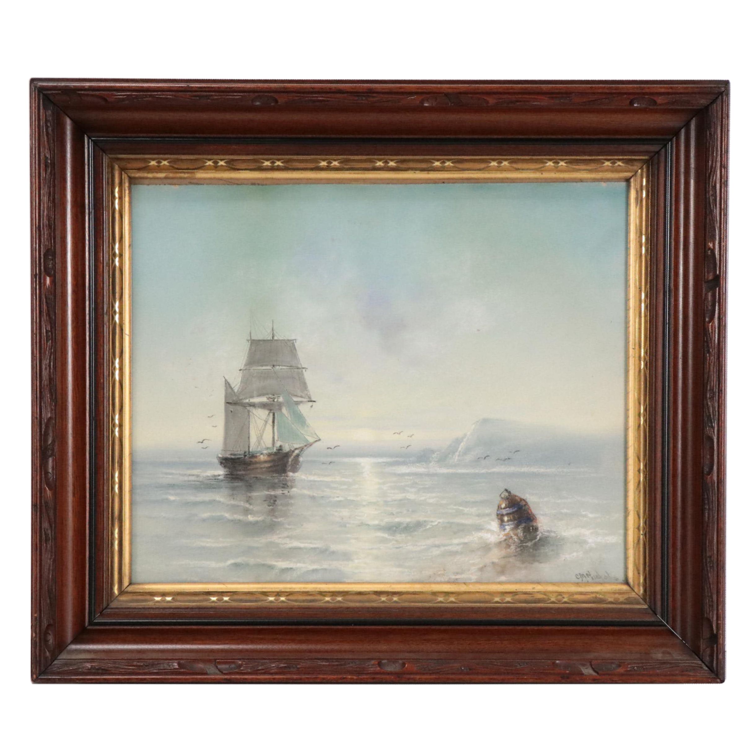 Catherine Maude Nichols Pastel Drawing of a Seascape with Ship | EBTH