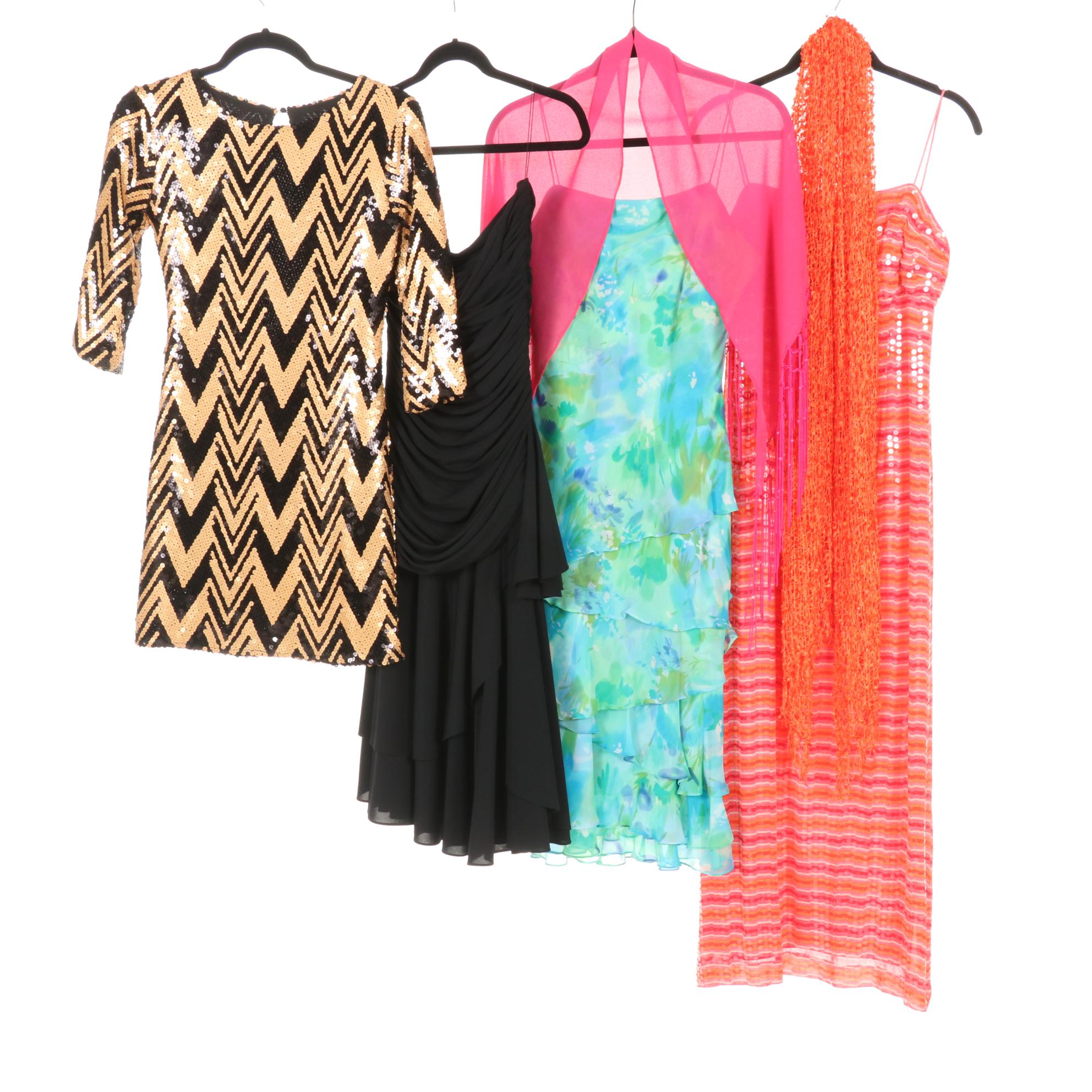 Rimini by Shaw Silk Sequin Dress with Scarf, Ark & Co. Evening Dress ...