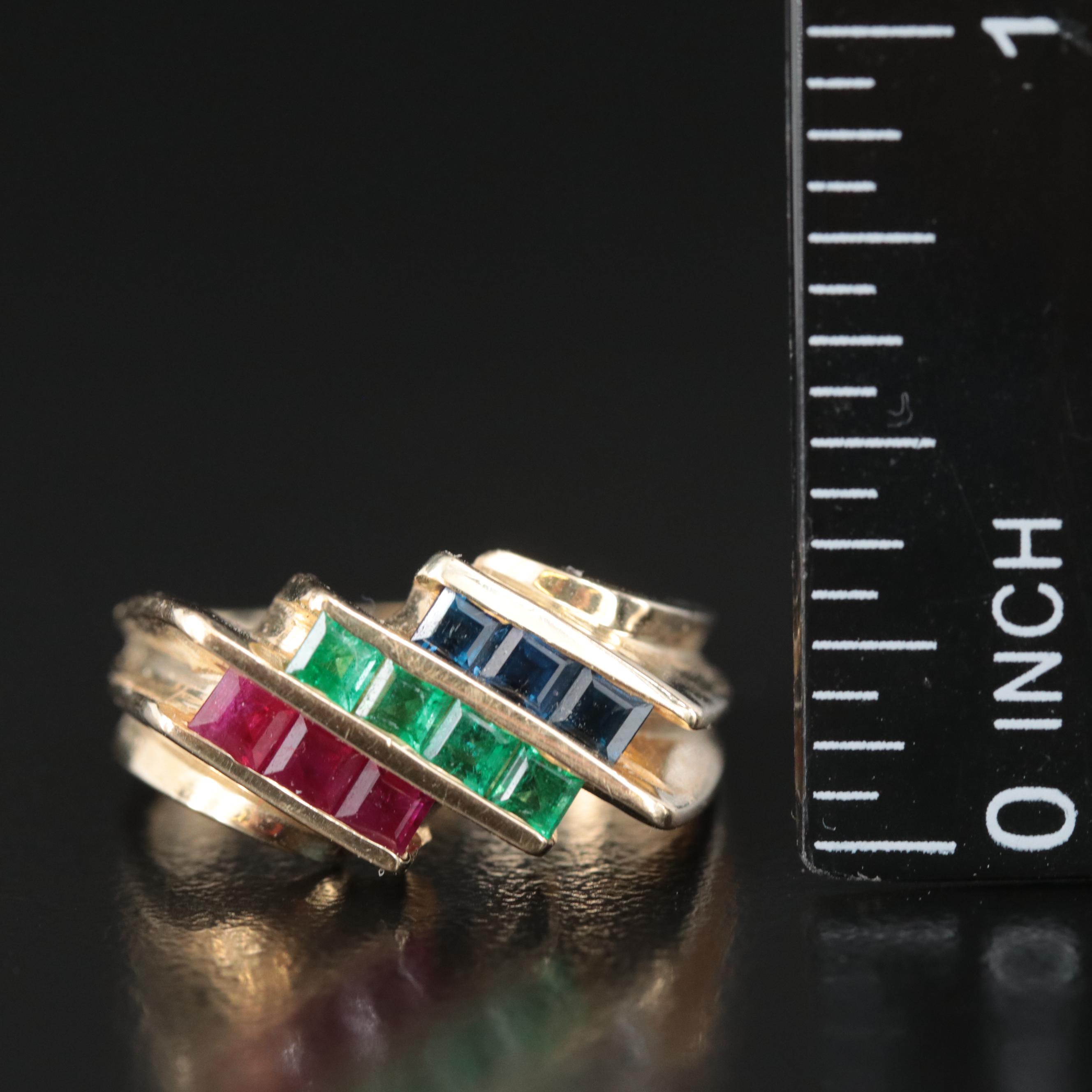 14K Ruby, Emerald and Sapphire Channel Ring | EBTH