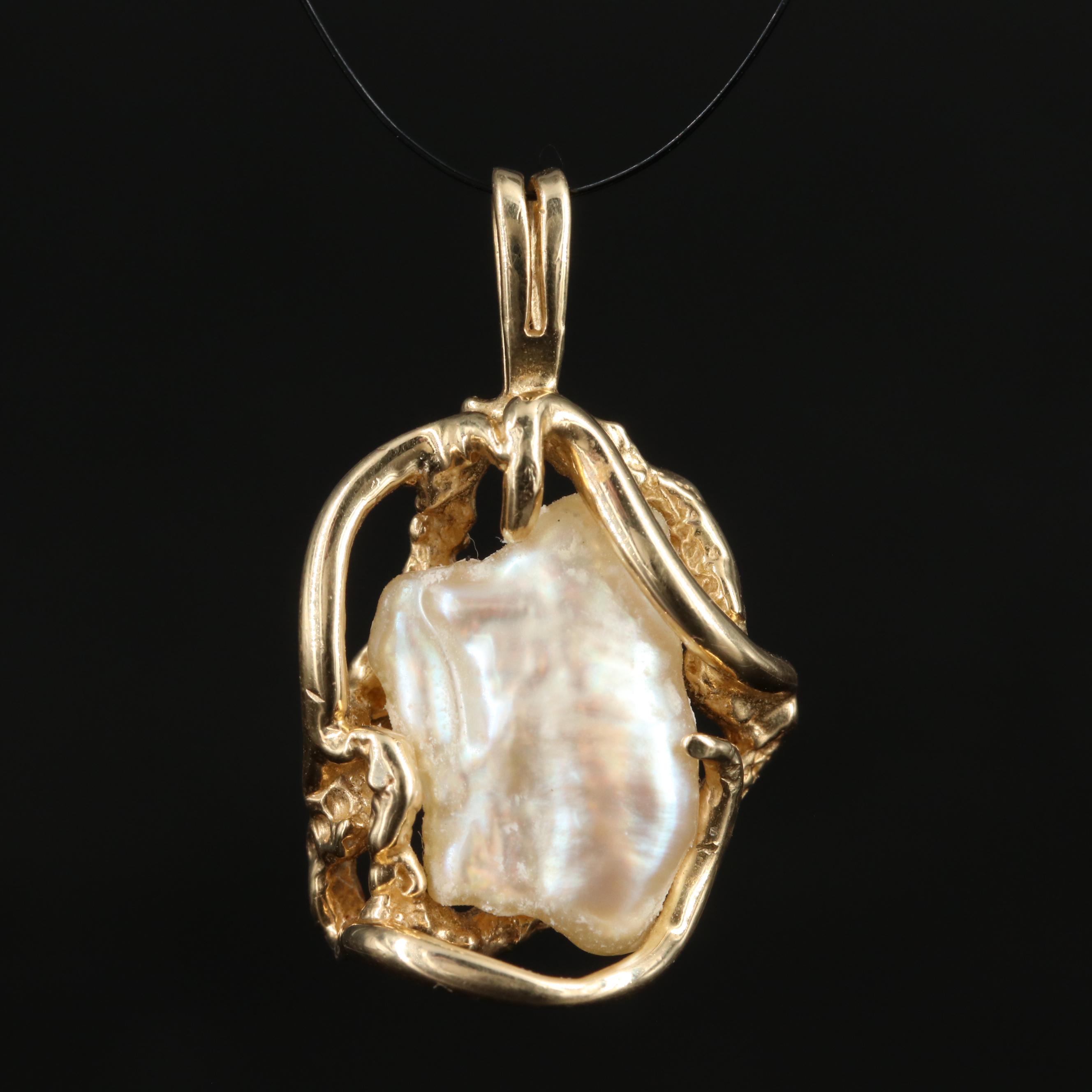 14K Pearl Freeform Pendant | EBTH
