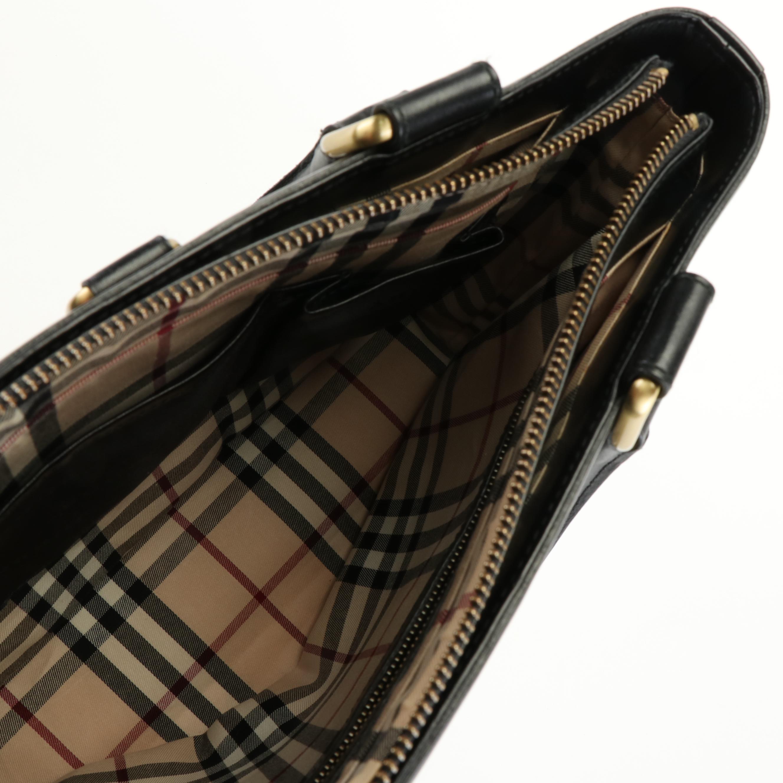 Burberry Black Leather and Vintage Check Handbag | EBTH