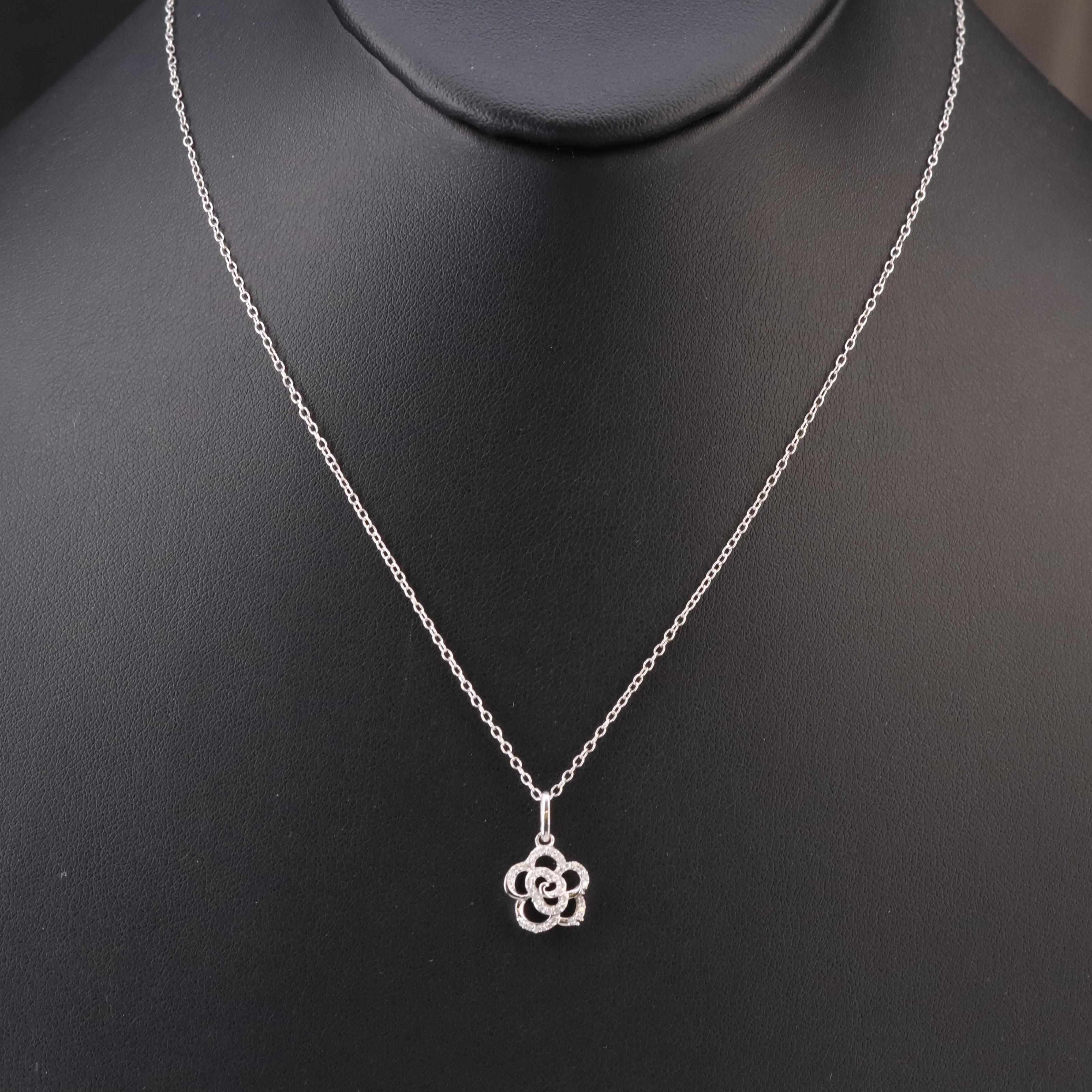 Hallmark Sterling Diamond Rose Necklace | EBTH