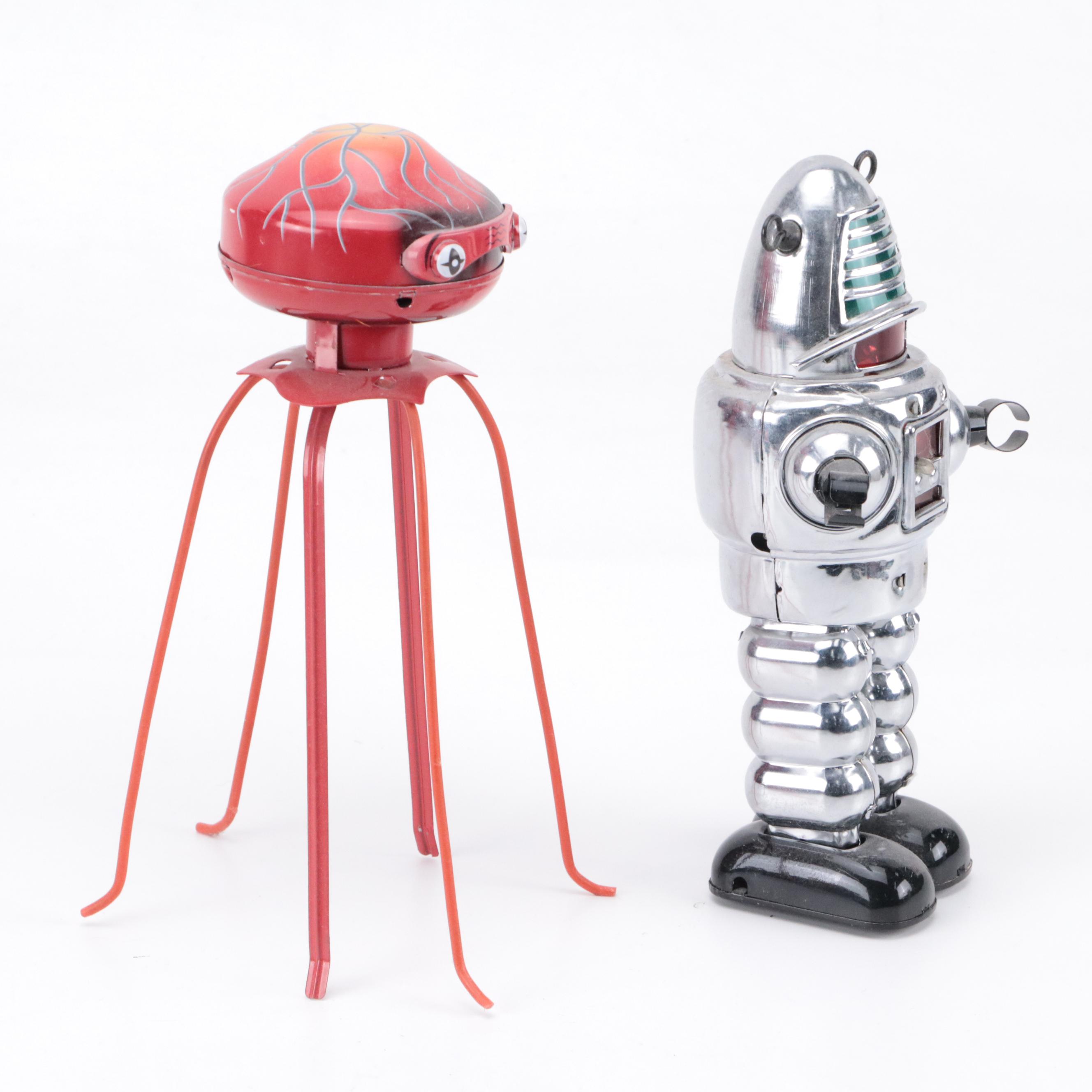 Wind-Up Tin Lithograph Toy Robots with Alien Walker, Late 20th/ Early ...