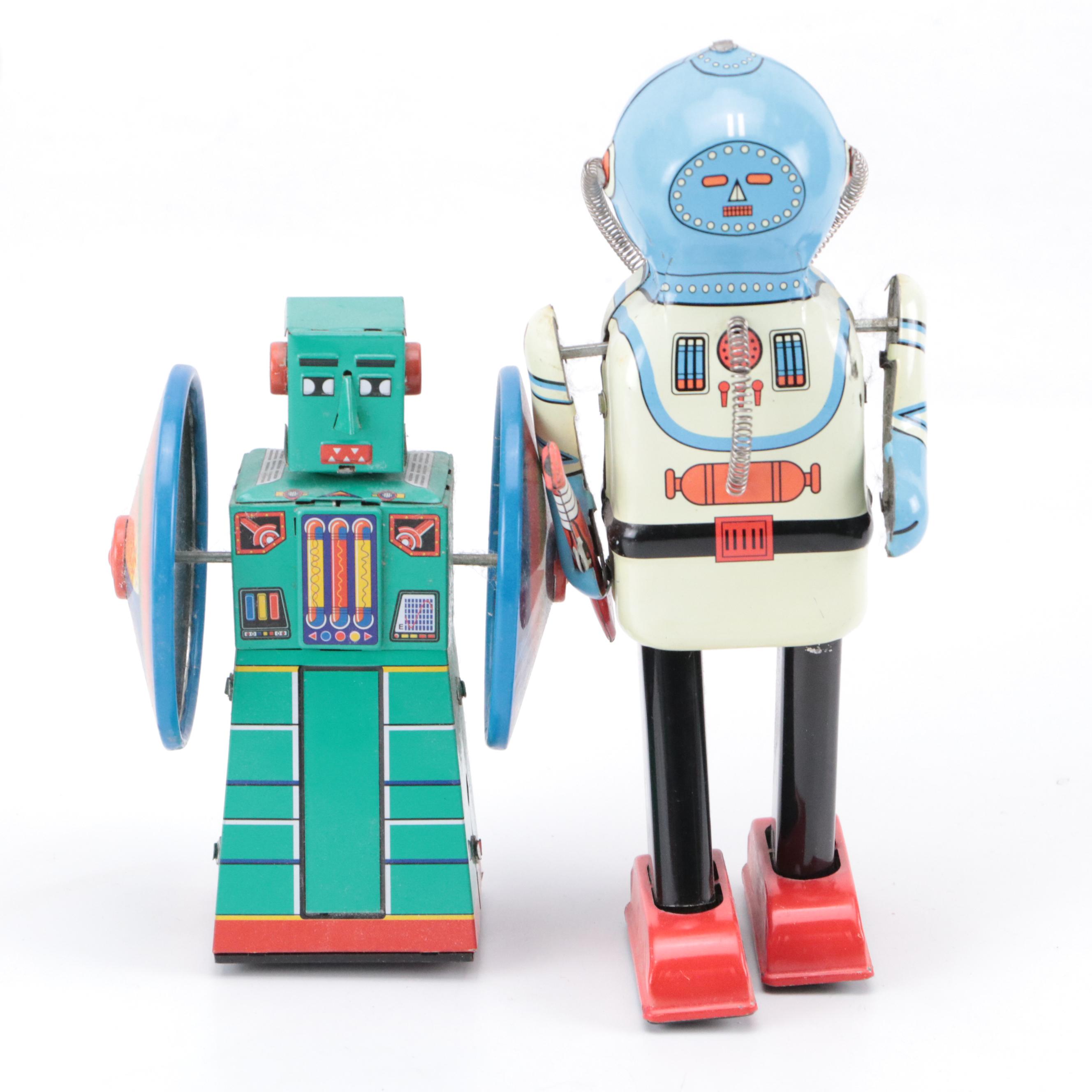 Wind-Up Tin Lithograph Toy Robots with Alien Walker, Late 20th/ Early ...