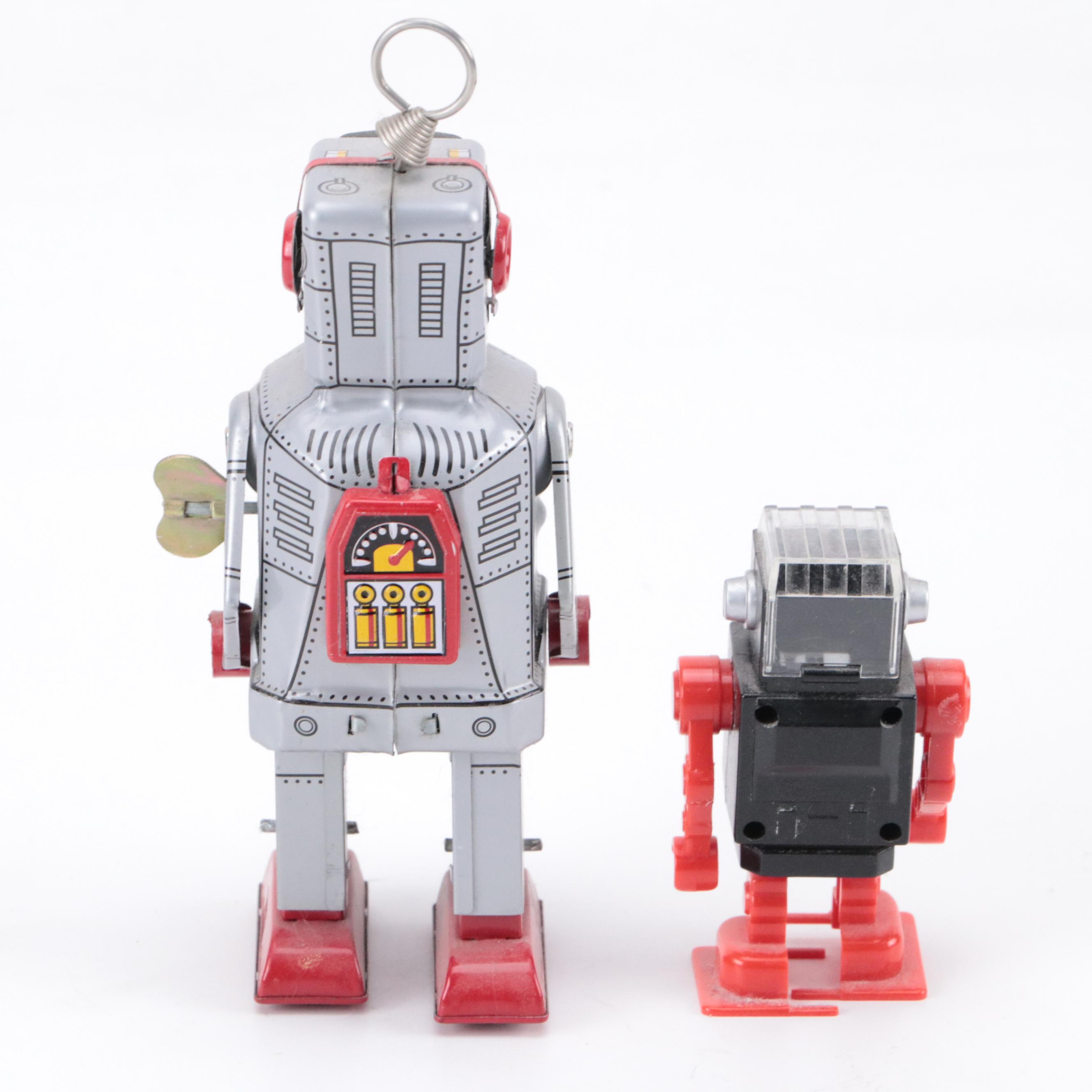 Wind-Up Tin Lithograph Toy Robots with Alien Walker, Late 20th/ Early ...