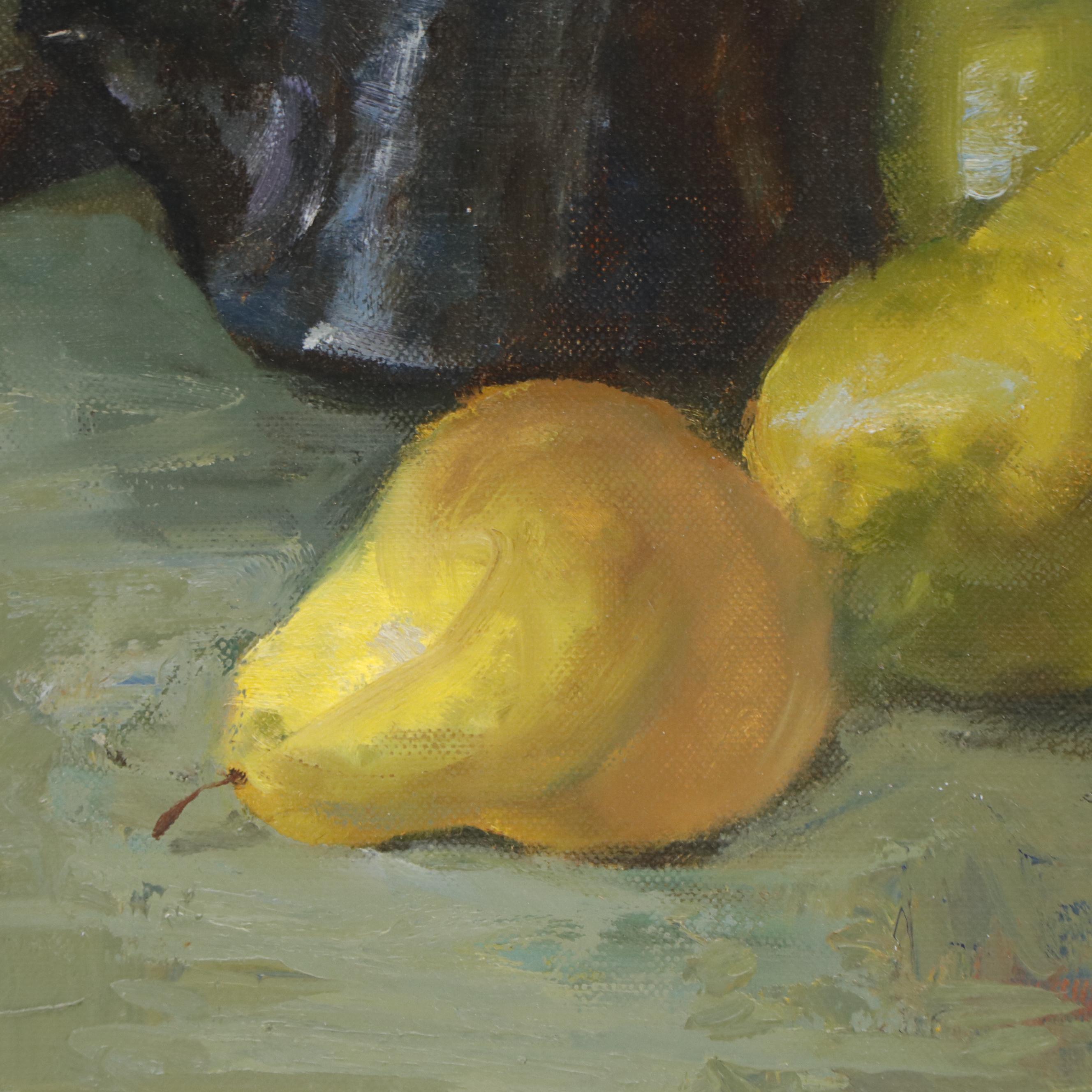 Jayne Bellows Still Life Oil Painting of Pears and Kettle, Late 20th ...