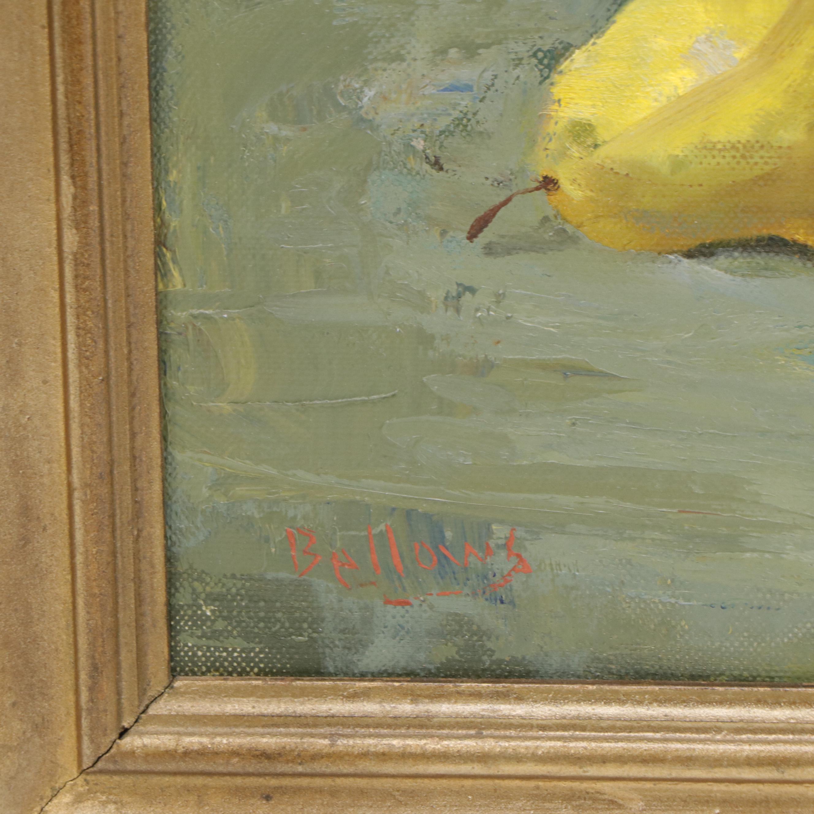 Jayne Bellows Still Life Oil Painting of Pears and Kettle, Late 20th ...