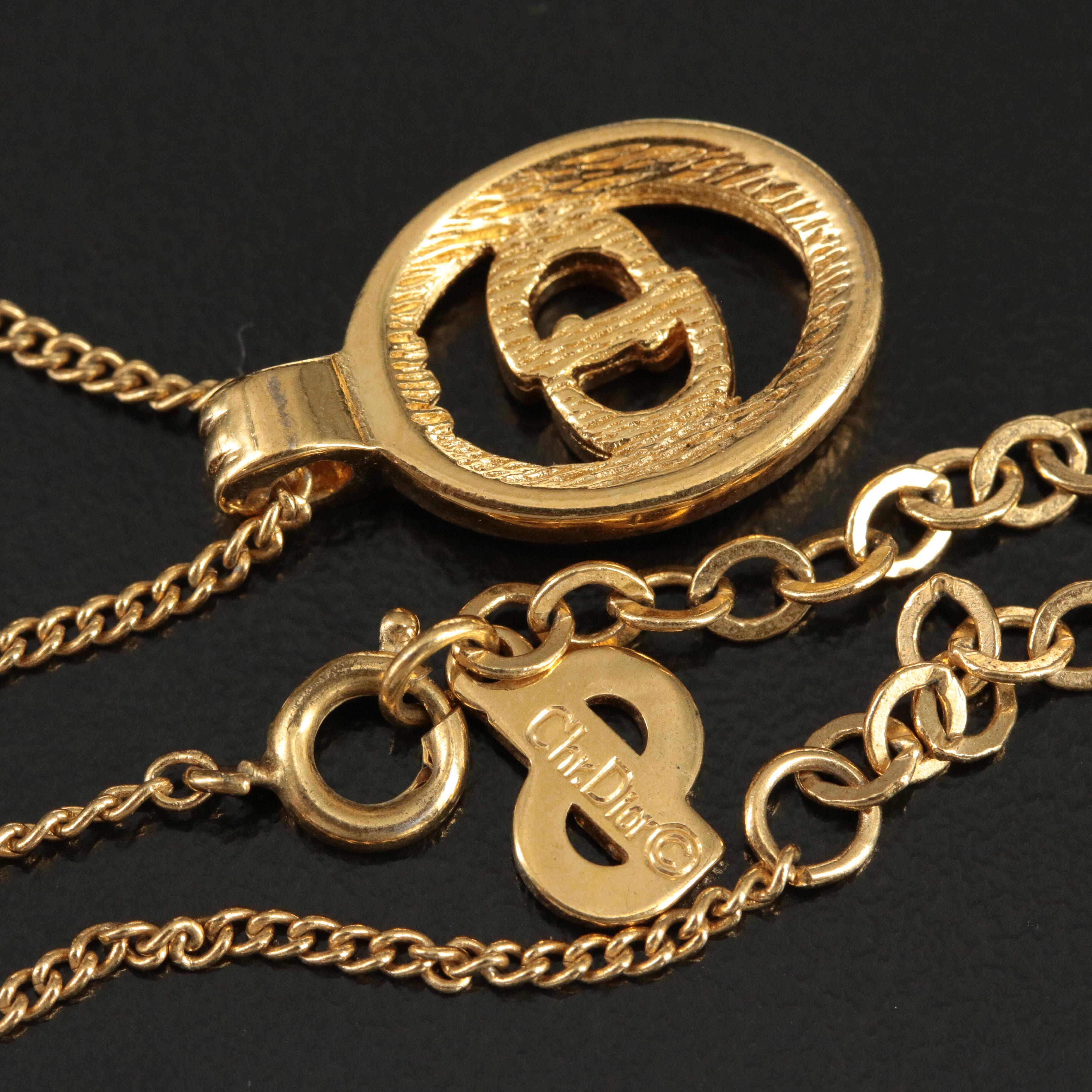 Vintage Christian Dior Oval Logo Necklace | EBTH