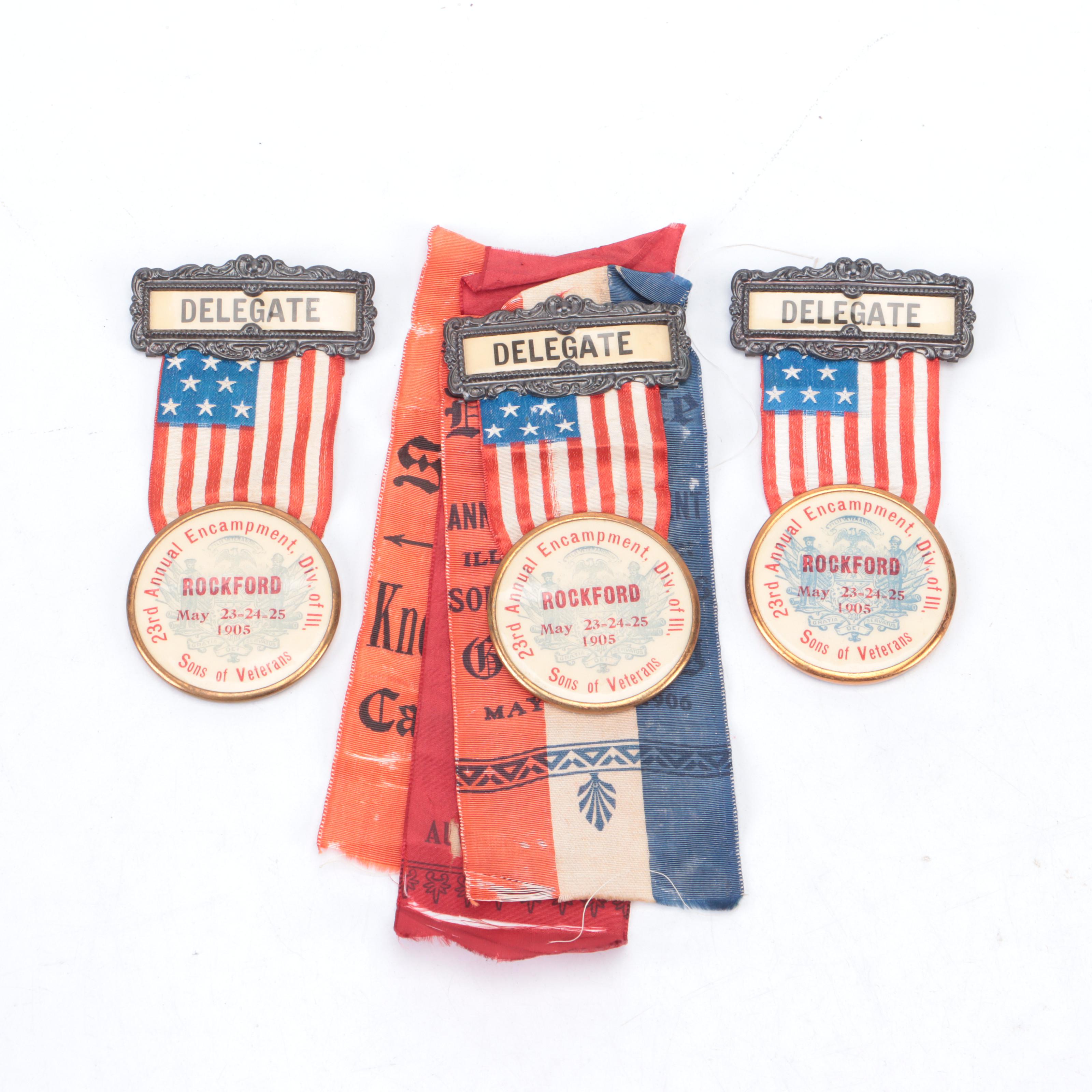 Sons of Veterans Annual Delegate Badges and Ribbons, 1905-1906 | EBTH