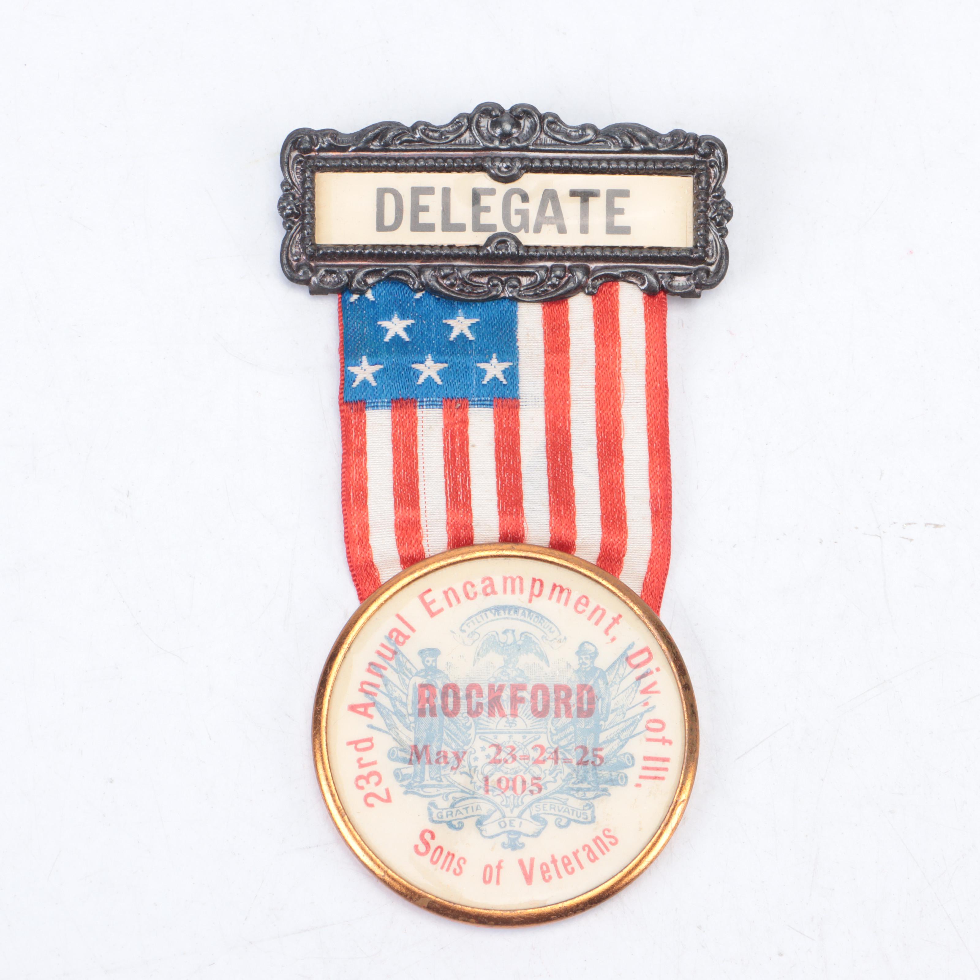 Sons of Veterans Annual Delegate Badges and Ribbons, 1905-1906 | EBTH