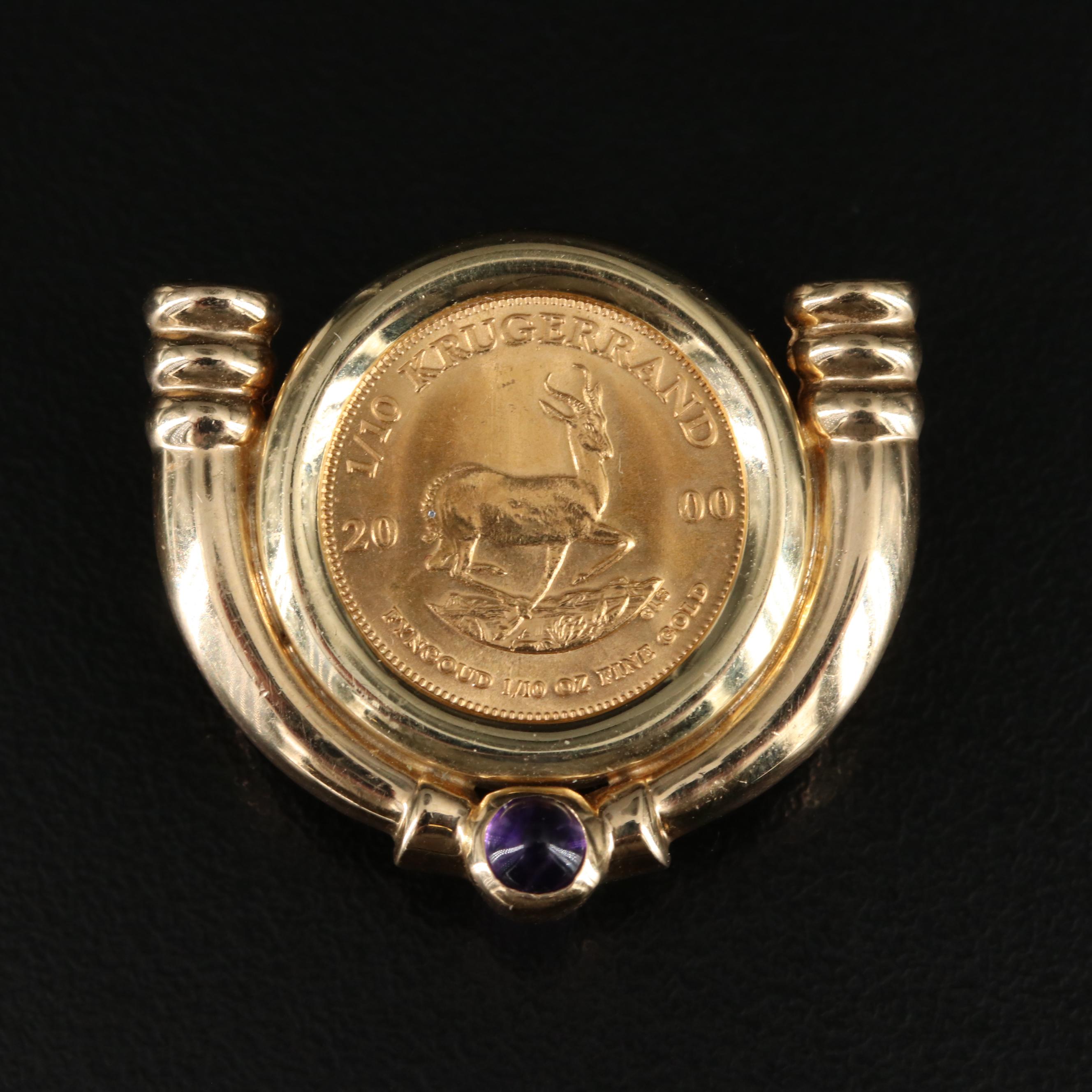 14K Amethyst Slide Pendant with 2000 South African Krugerrand Gold Coin ...