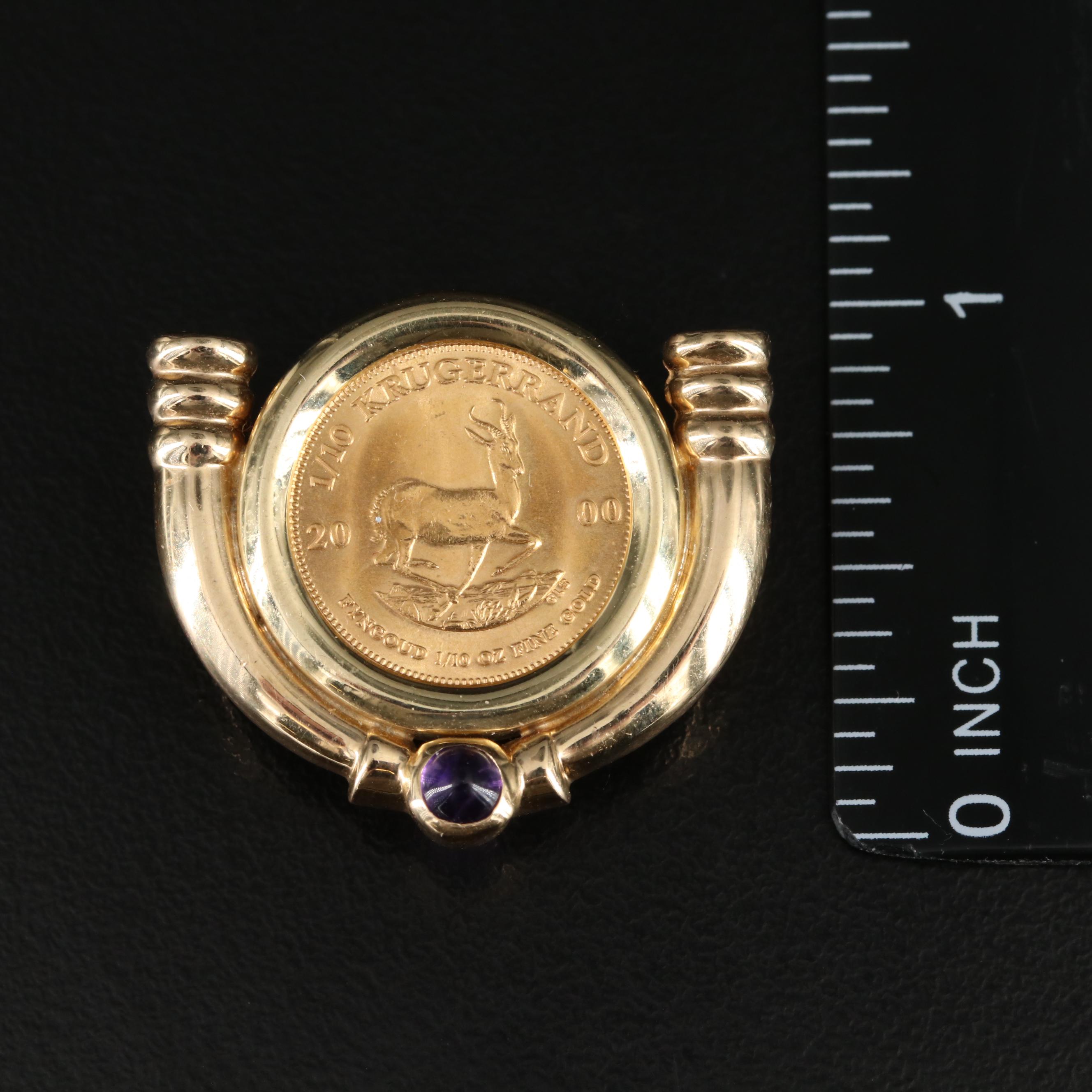14K Amethyst Slide Pendant with 2000 South African Krugerrand Gold Coin ...