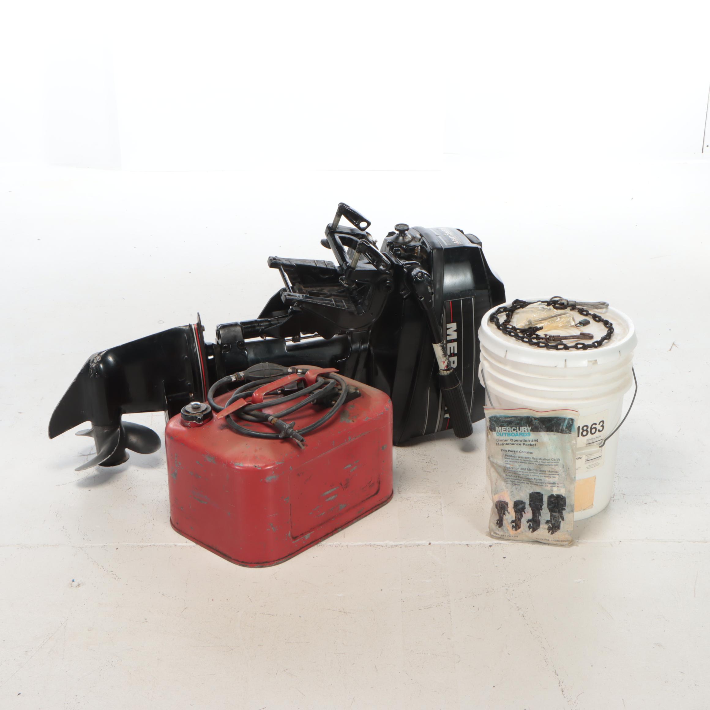 Mercury 9.9 Outboard Motor With Gas Can, Maintenance Packet and Bucket ...