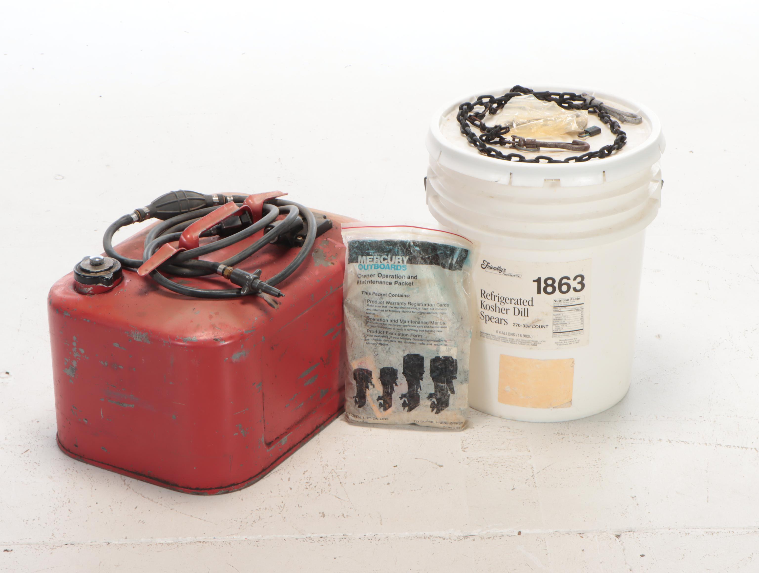 Mercury 9.9 Outboard Motor With Gas Can, Maintenance Packet and Bucket ...