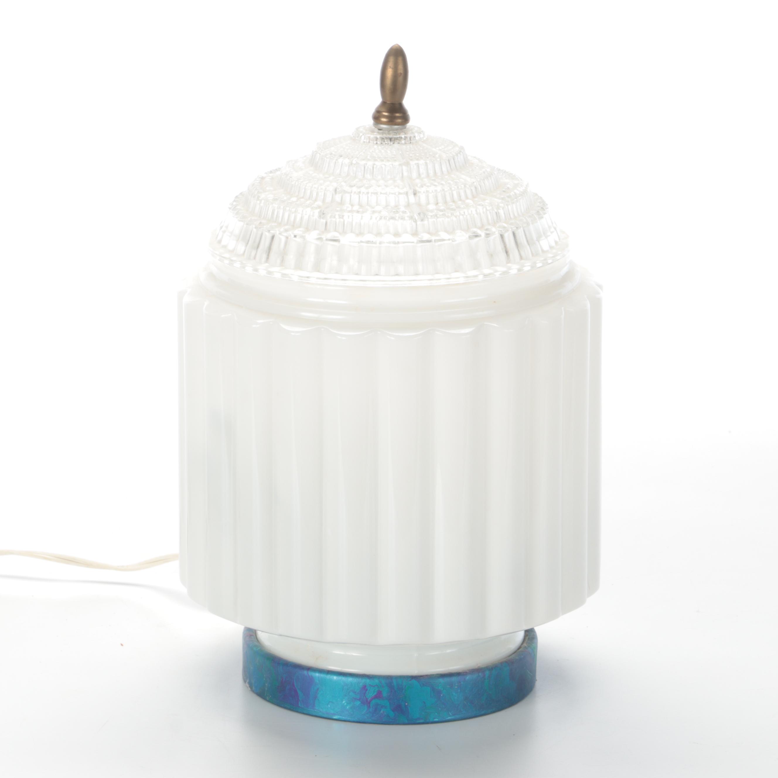 Alden Willard Cole Adapted Art Deco Milk Glass Skyscraper Ceiling Lamp ...