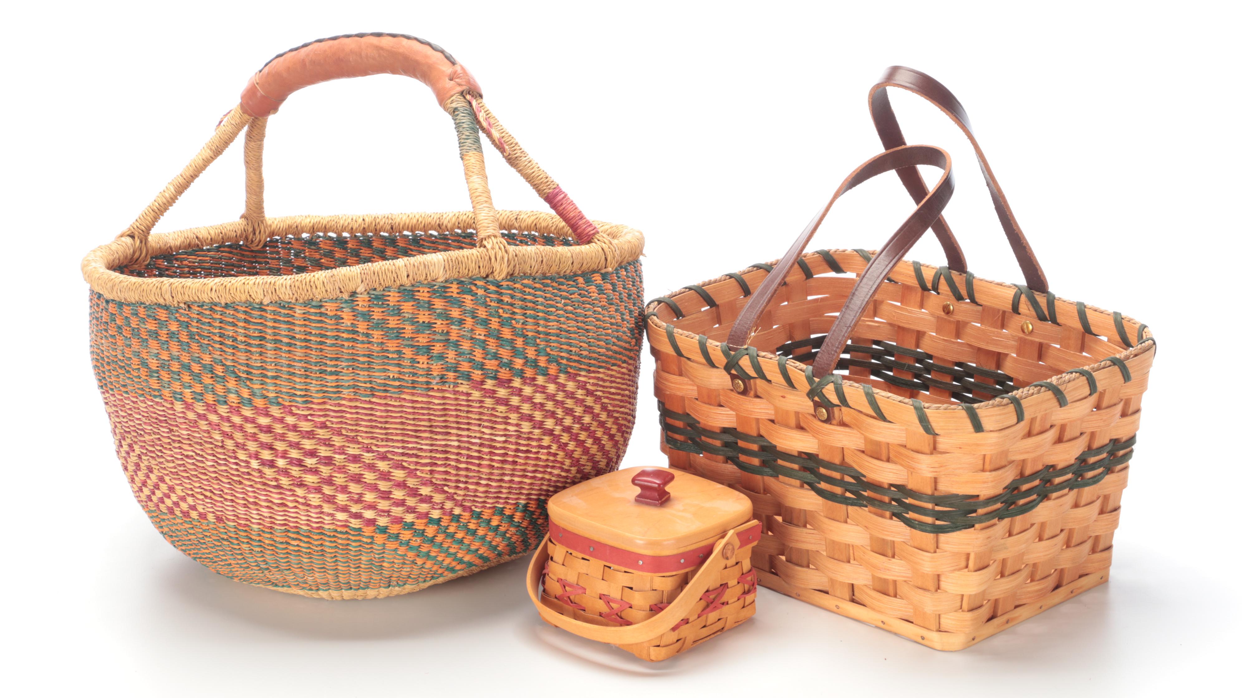 Bamboo, Split Wood, Dyed Grass and Other Baskets Including Longaberger ...